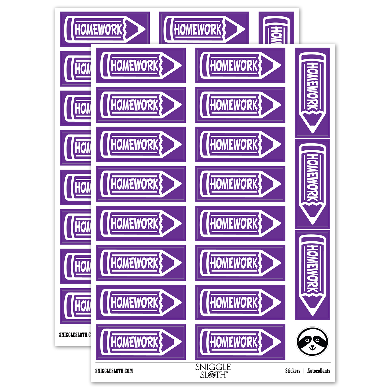 Homework Pencil School Teacher Sticker Set - Purple - Matte Finish - 2. ...