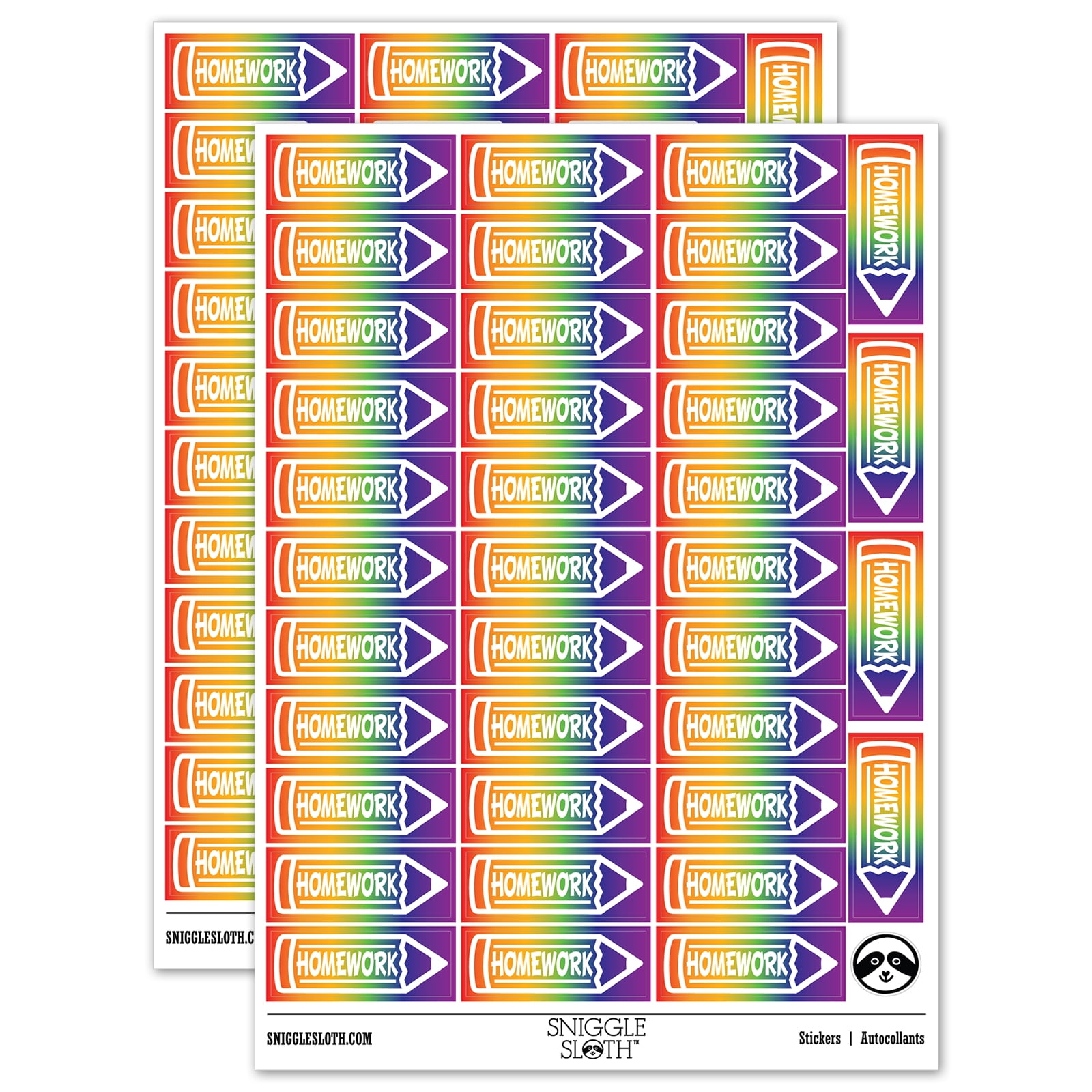 Homework Pencil School Teacher Sticker Set - Rainbow - Matte Finish - 1 ...