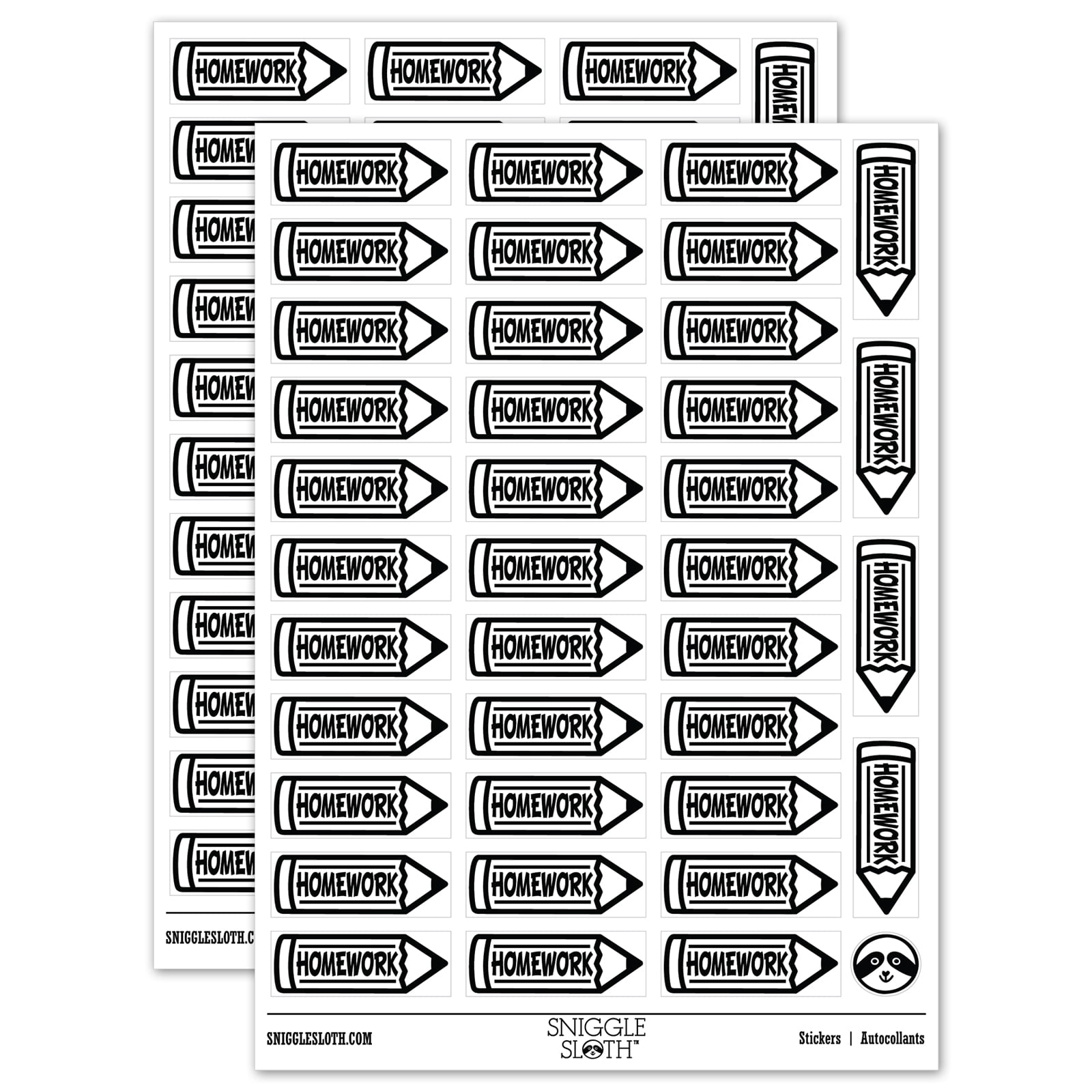 Homework Pencil School Teacher Sticker Set - White - Gloss Finish - 1.5 ...