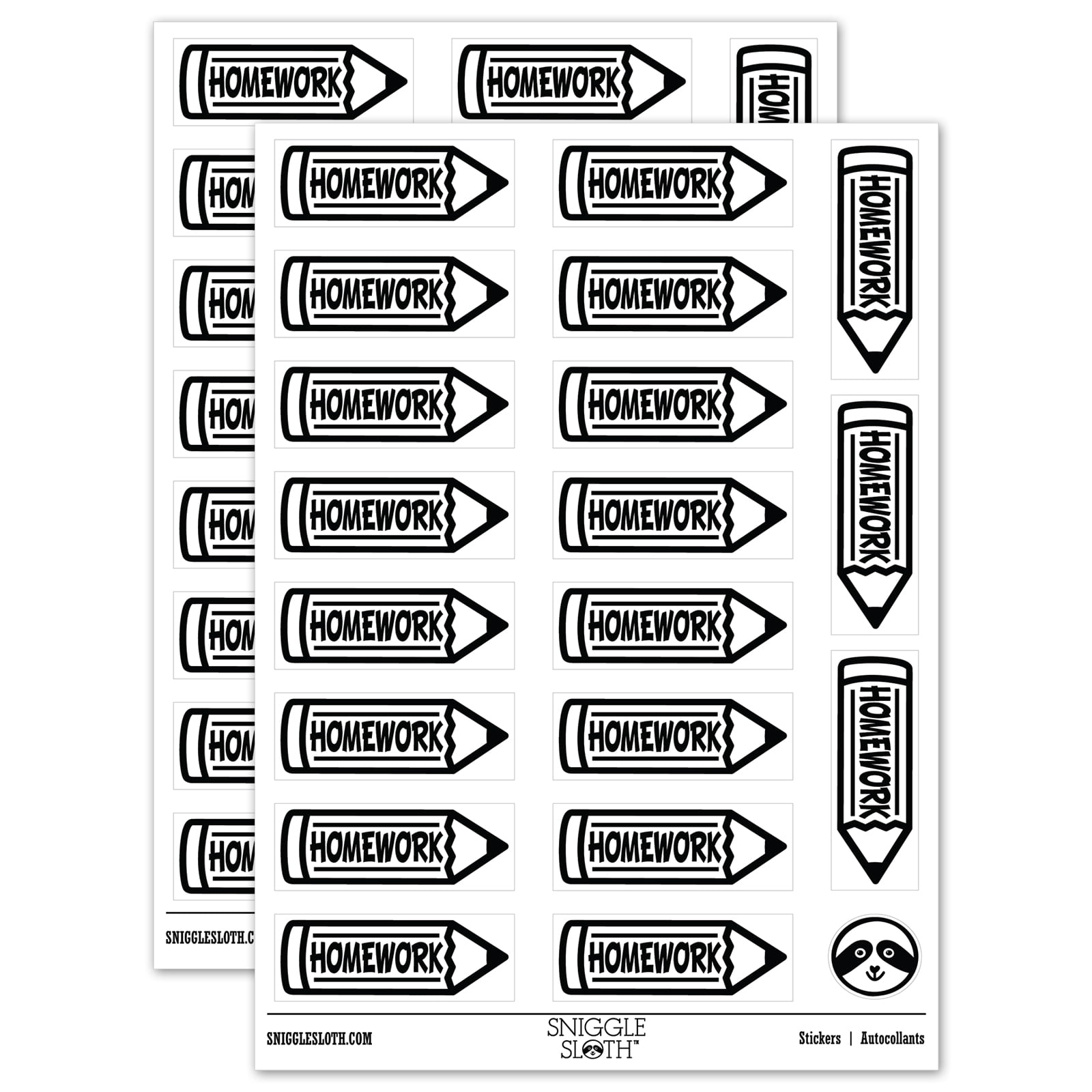 Homework Pencil School Teacher Sticker Set - White - Gloss Finish - 2. ...