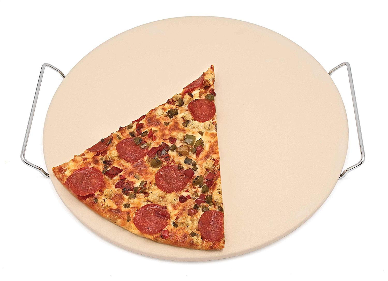 Homeworks 15 Inch Large Ceramic Pizza Stone with Oven-to-Table Rack ...