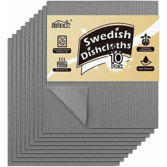 Homexcel Swedish Dishcloths For Kitchen 10 Pack Sponge Dish Cloth Grey ...