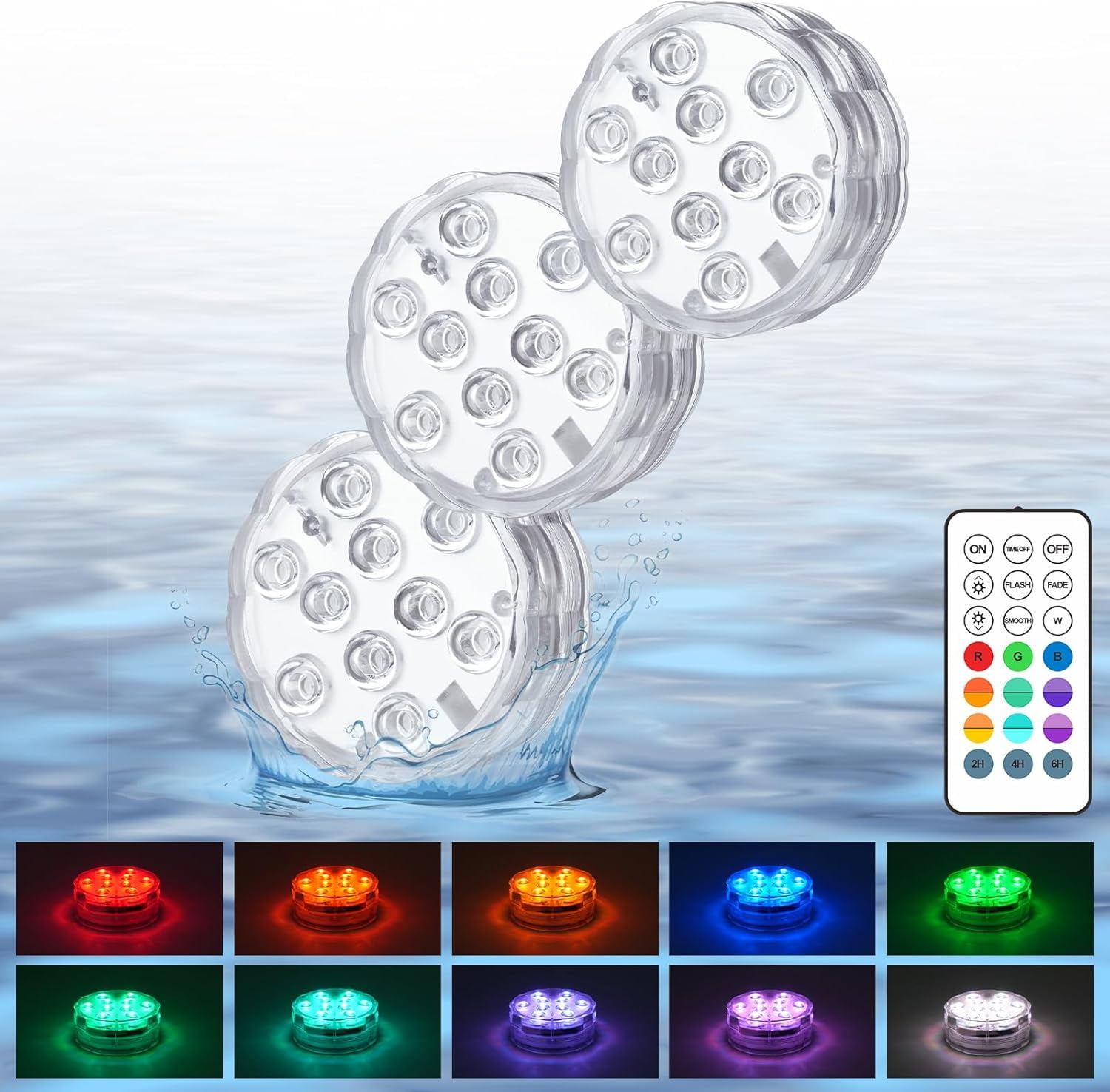 Homey Harvest Pool Lights with Remote, 10 Color Changing Pool Lights ...