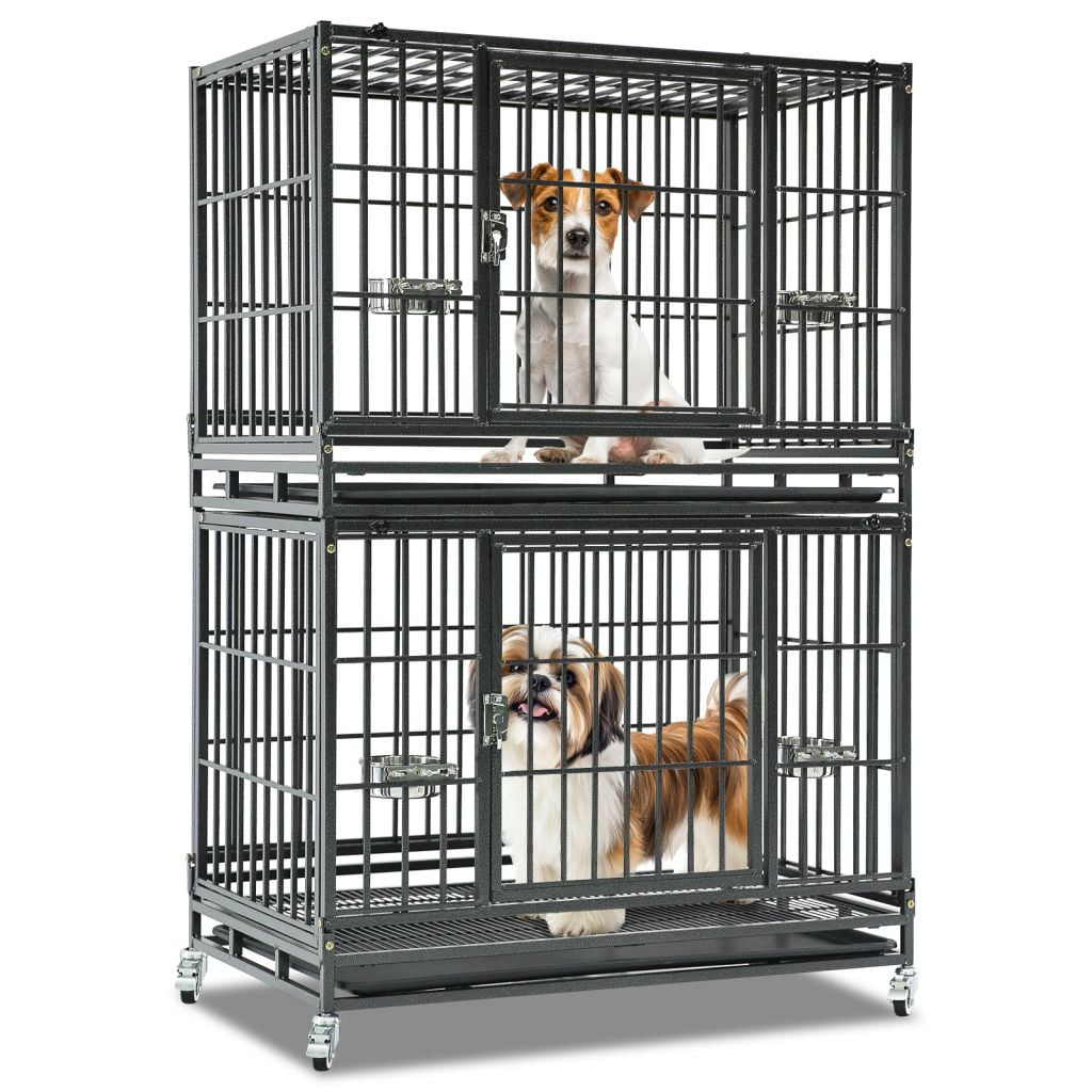 Homey Pet 37 Inch Stackable Heavy Duty Dog Crate Indestructible, Escape ...