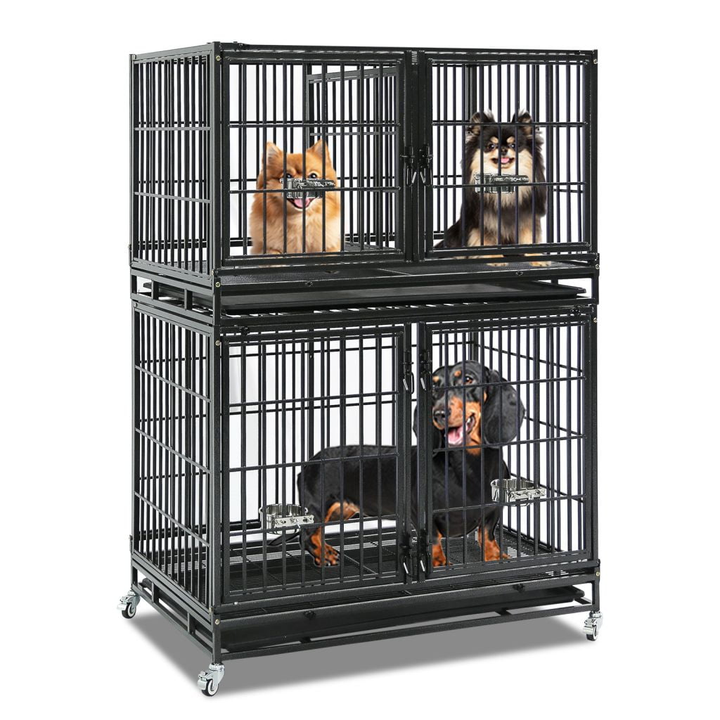 Homey Pet 43" Heavy Duty 2-Tier Dog Crate for Small/Medium/Large Dogs ...