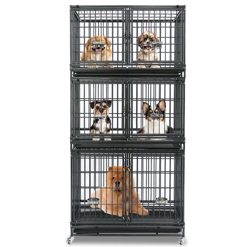 Homey Pet 43 Inch Stackable Heavy Duty 3-Tier Dog Crate Cage Kennel ...