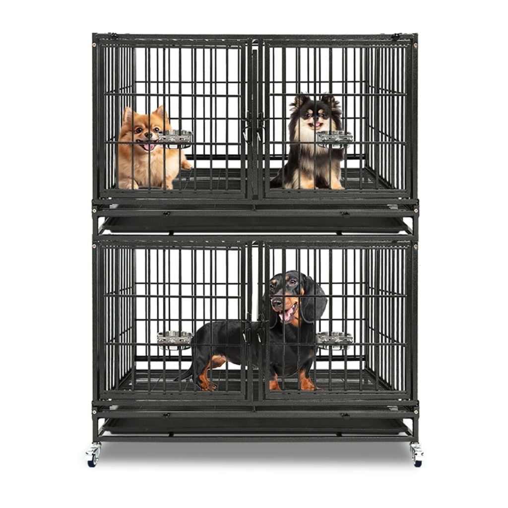 Homey Pet 43 inch Dog Crate 2 Floor Stackable Heavy Duty Dog Kennel Dog ...
