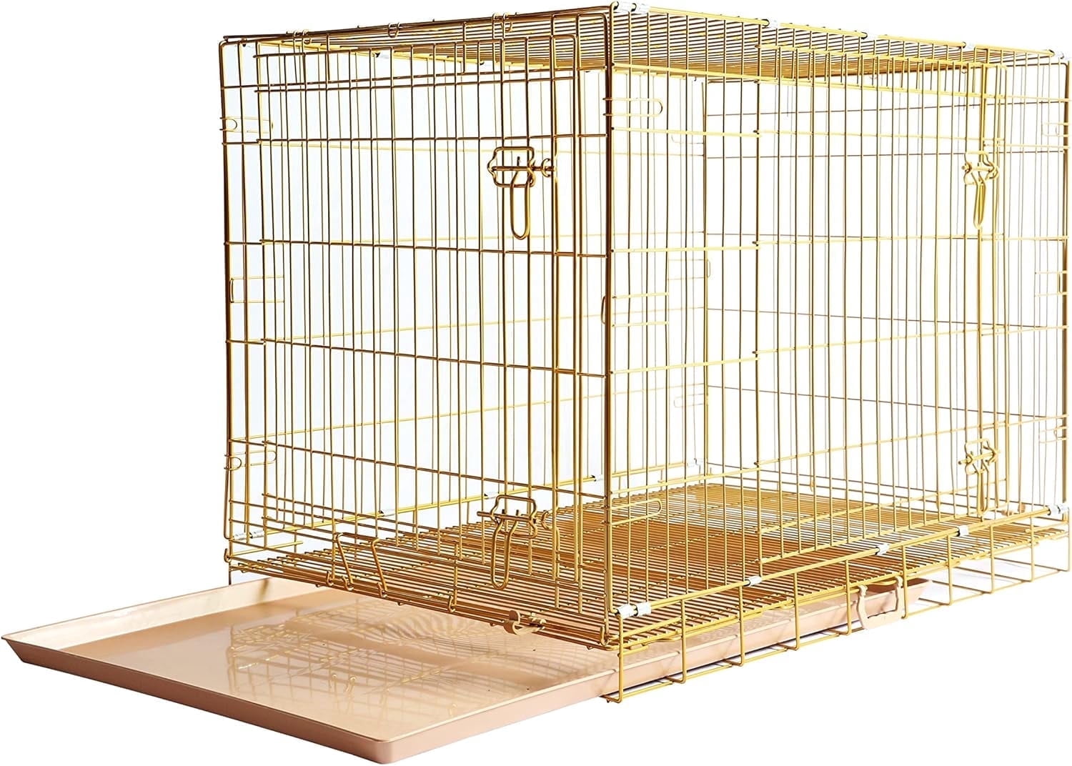 "Homey Pet 42"" Large Gold Kennel Cage with Metal Bottom Pan, Double ...