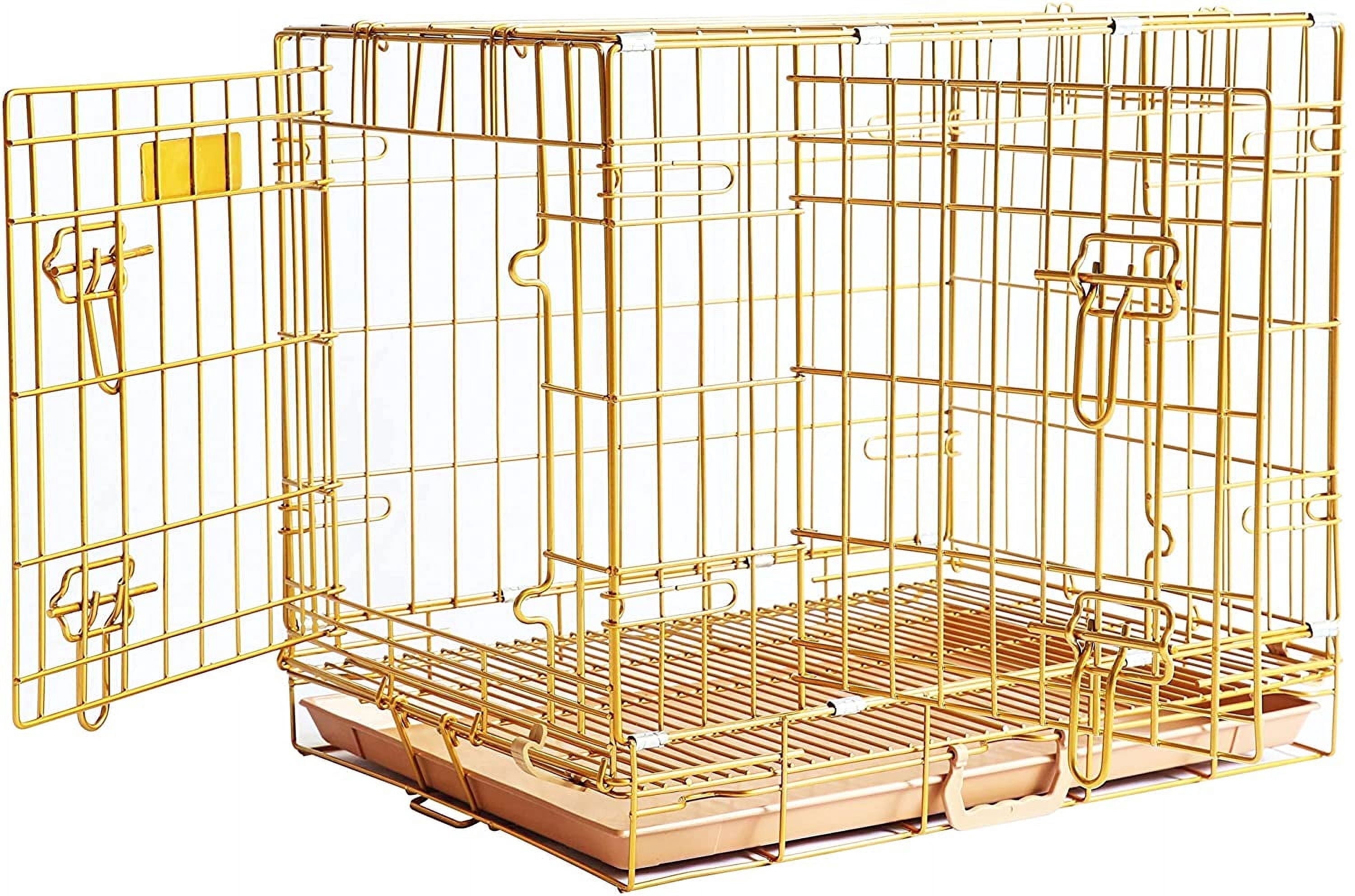"Homey Pet 24"" Gold Small Double-Door Kennel Cage, Removable Tray ...