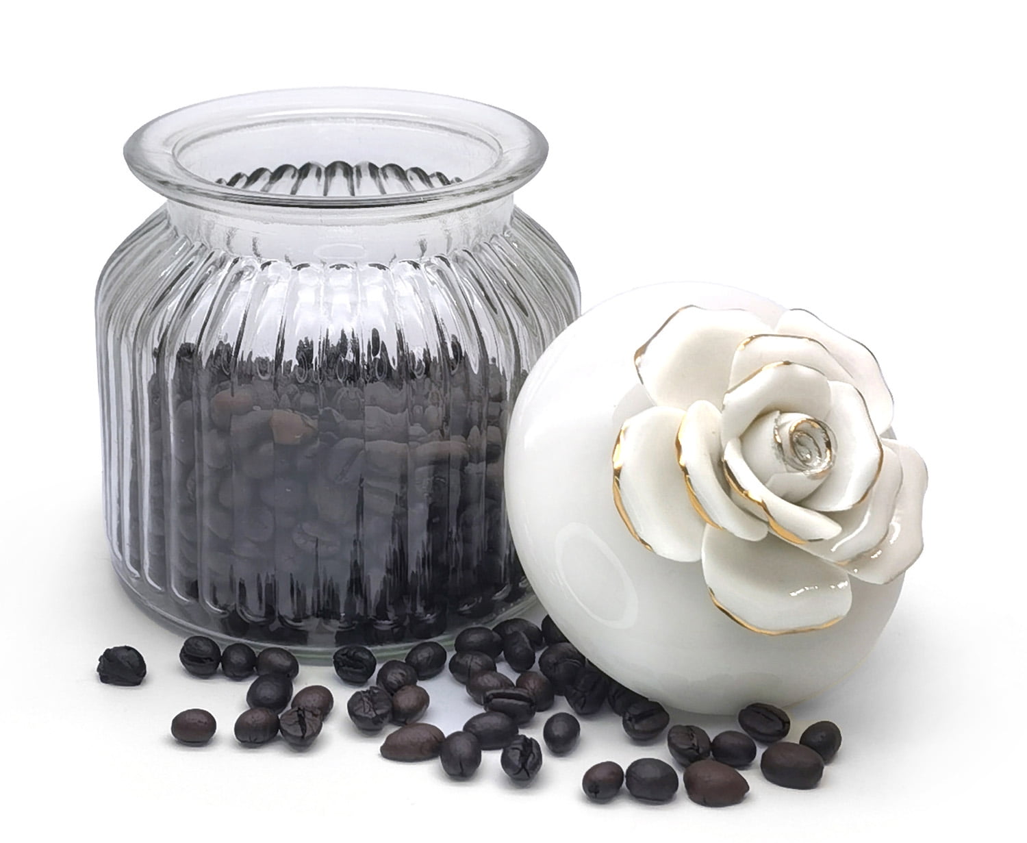 HomeyHoney 22 oz Decorative Glass Jars, Airtight Lids, White Porcelain ...