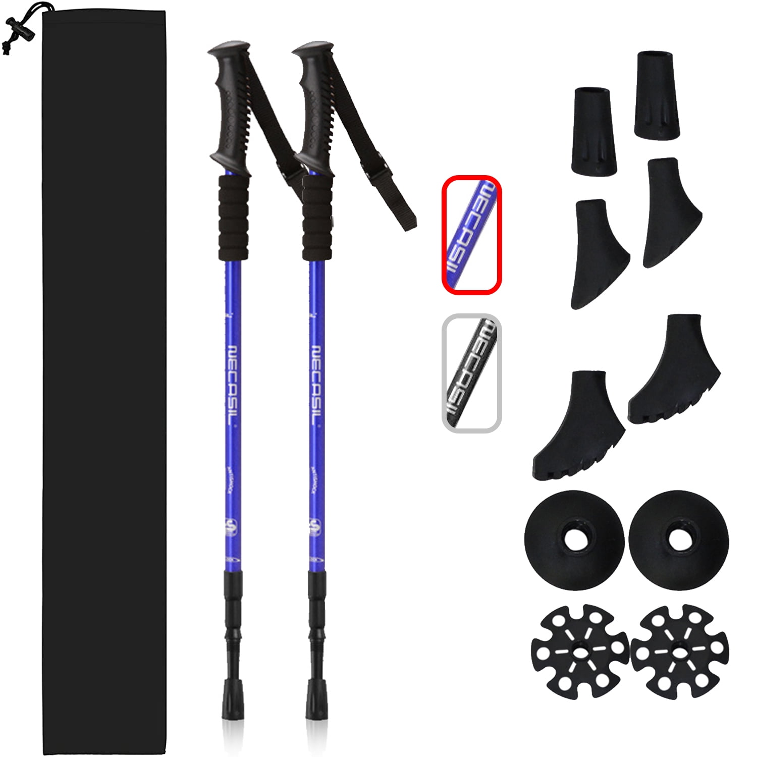 Homeya Collapsible Trekking Poles,2 Sticks 3 Section Extendable Hiking ...