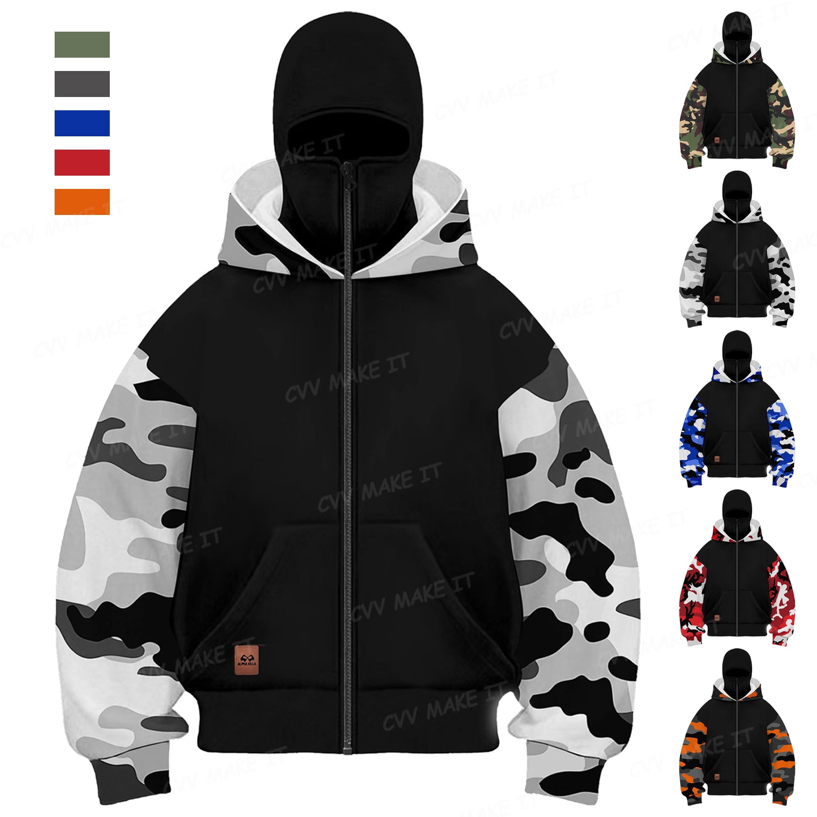 Homeyce Balaclava Jacket for Men Camo Full-Zip with Face Mask Zip ...