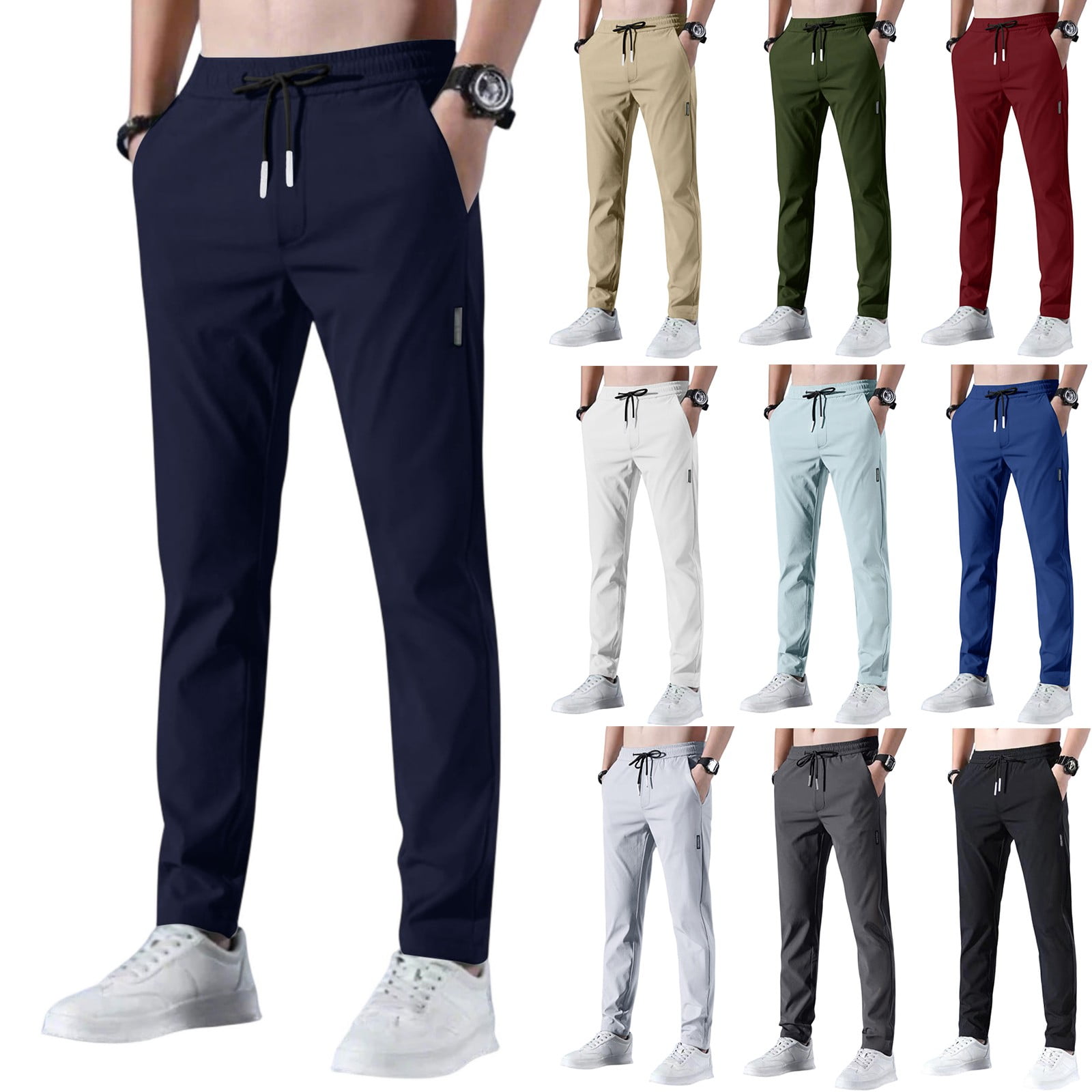 Homeyce Glide Pants Men Quick Dry Elastic Waist Pants Lightweight Pull on Stretch Active Pants ...