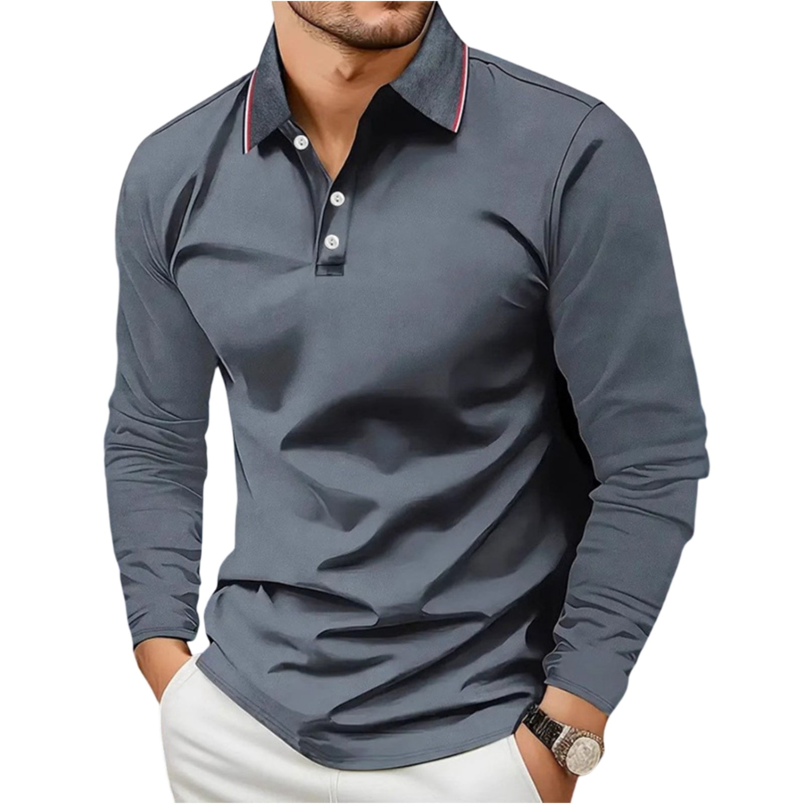 Homeyce Golf Polos for Men Long Sleeve Collar Polo Shirts Button ...