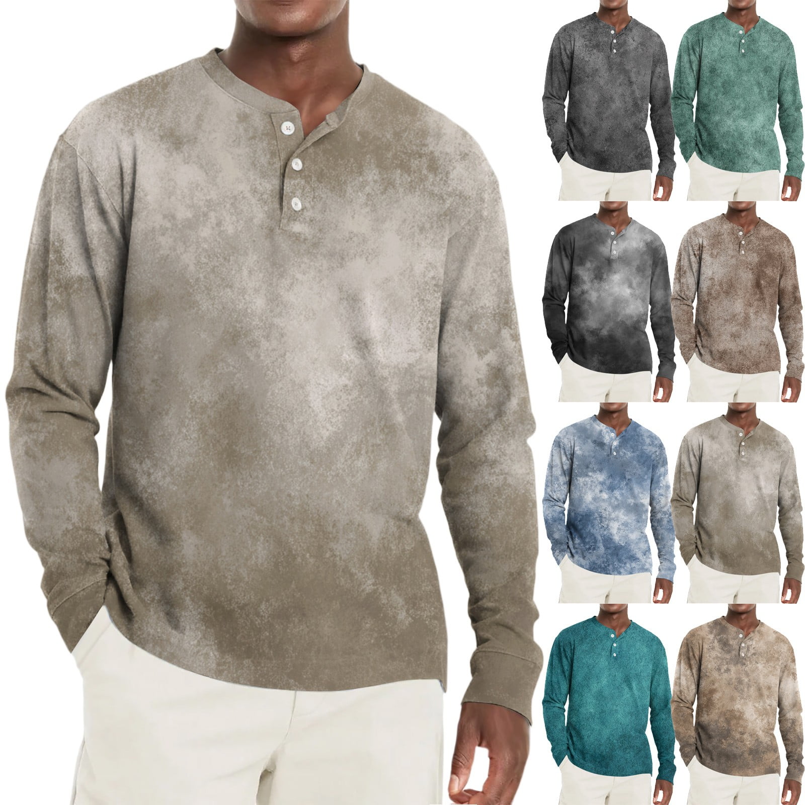 Homeyce Long Sleeve Henley Shirts for Men Tie Dye Gradient Button ...