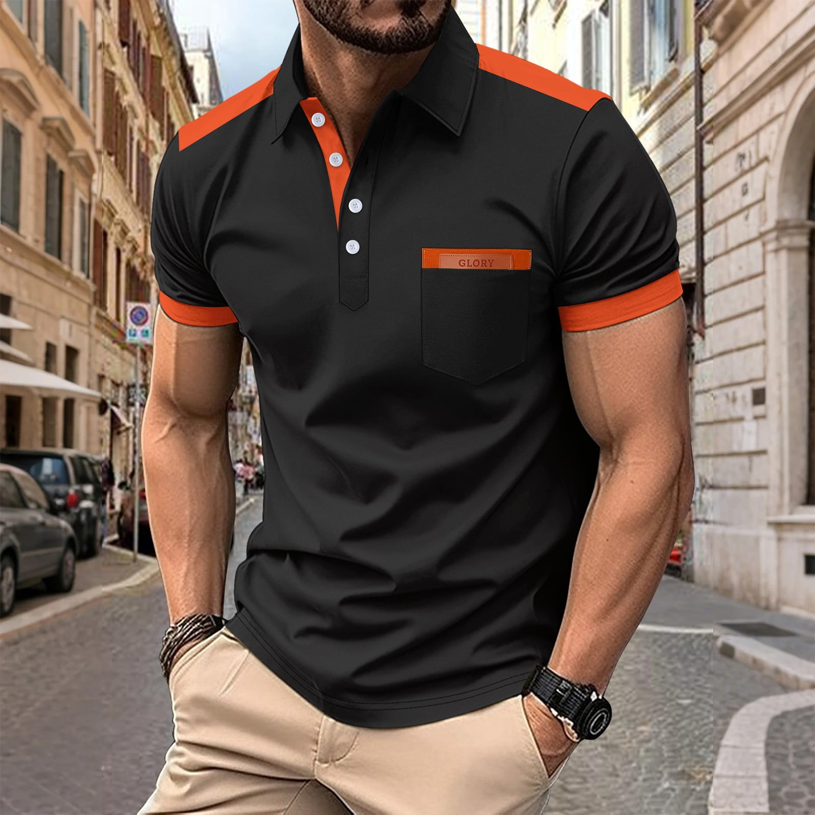Homeyce Men's Fashion Polo Shirts Short Sleeve Button Down Shirt with ...