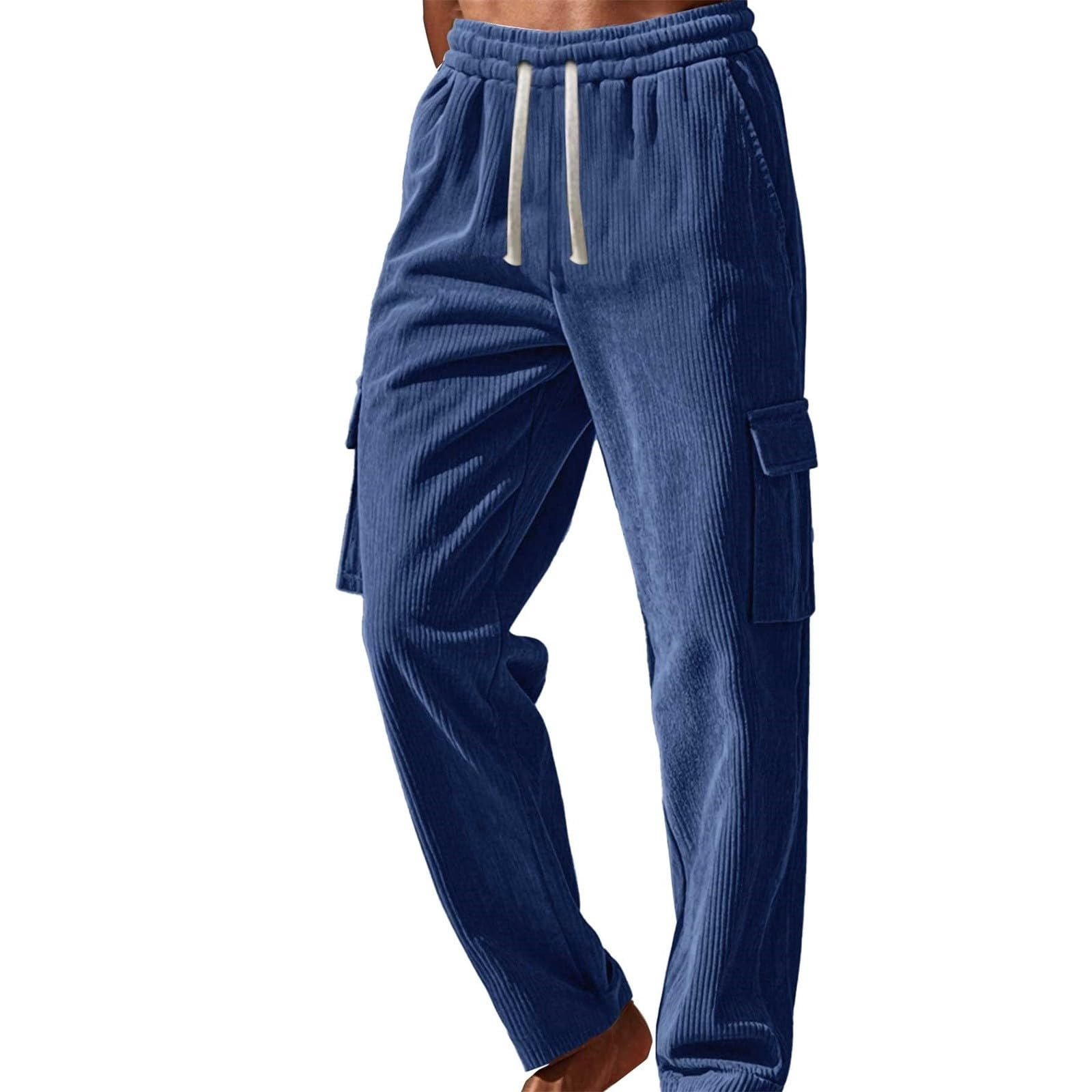 Homeyce Men's Wild Corduroy Cargo Pants Elastic Waist with Multi Pocket ...