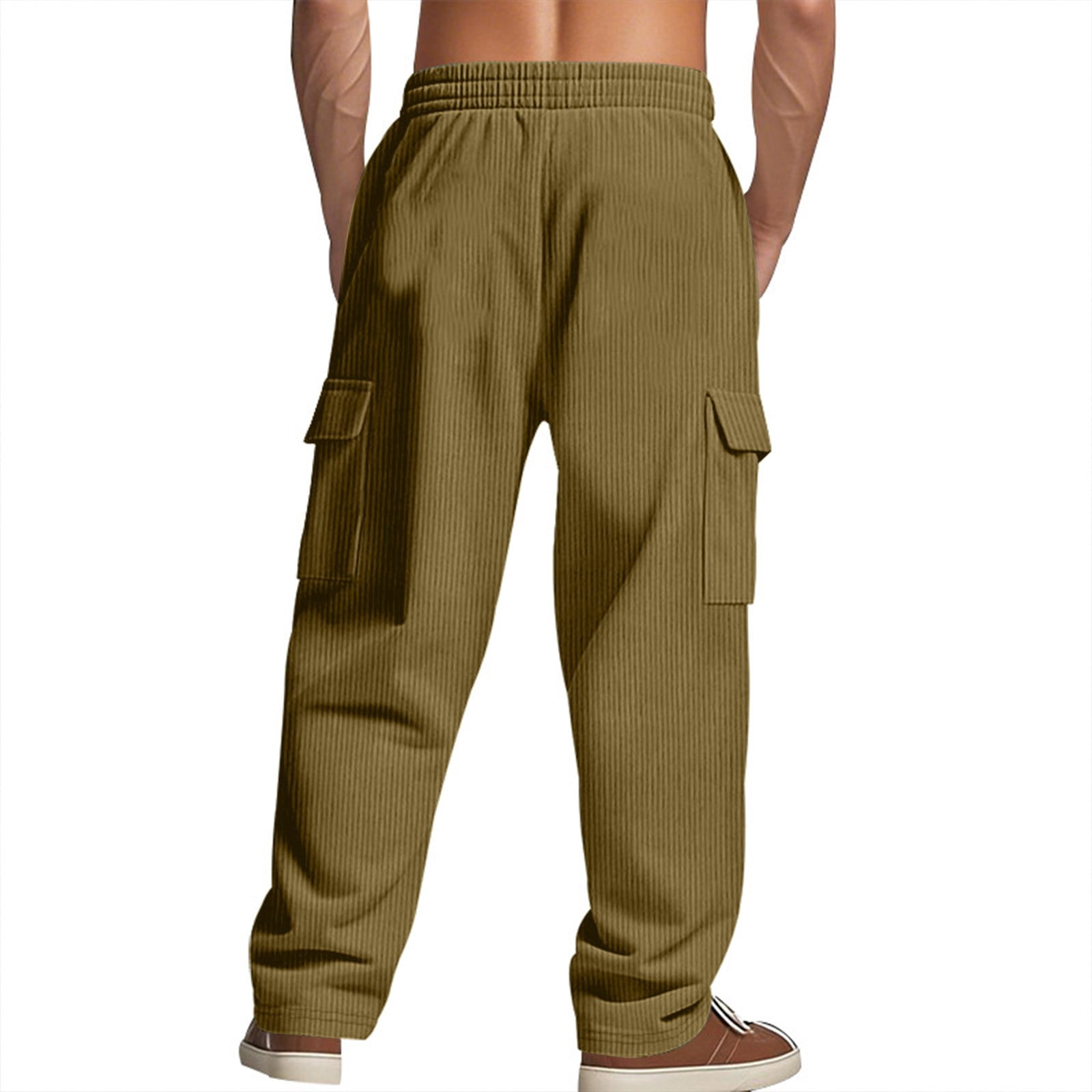 Homeyce Men's Wild Corduroy Cargo Pants Elastic Waist with Multi Pocket ...