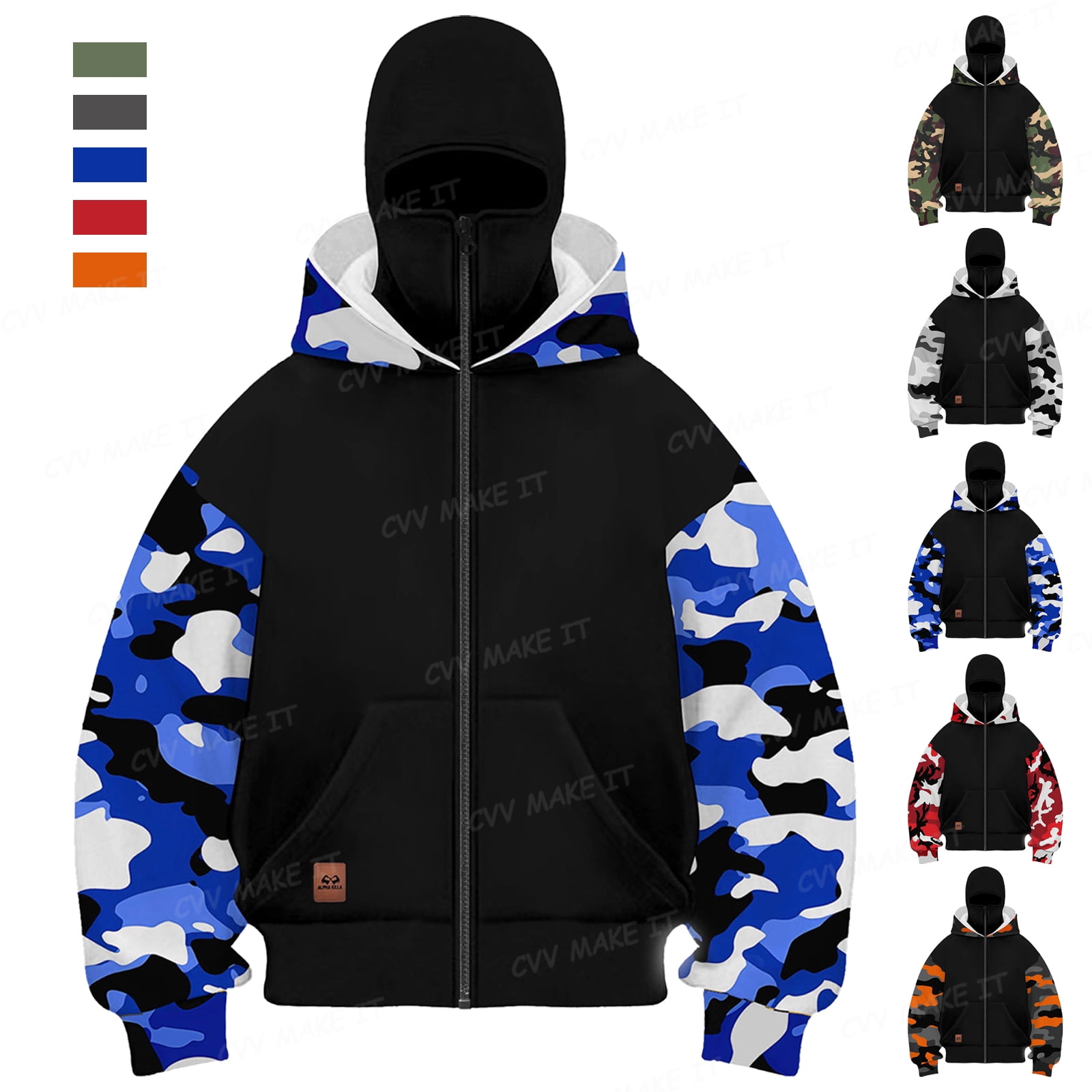 Homeyce Mens Balaclava Hoodie with Face Mask Zip Up Jacket Double Layer ...