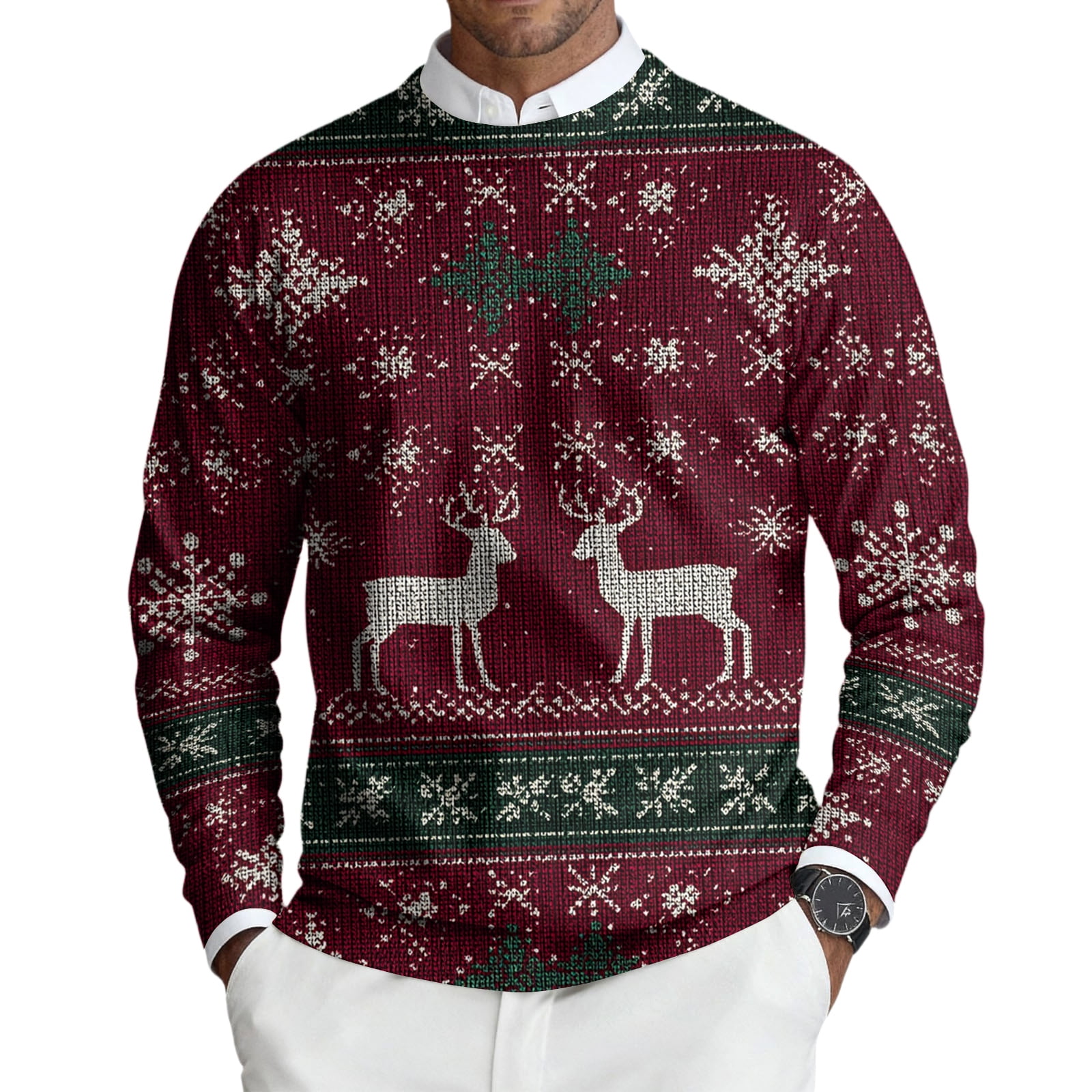 Homeyce Mens Christmas Sweater Long Sleeve Crewneck Ribbed Sweaters ...
