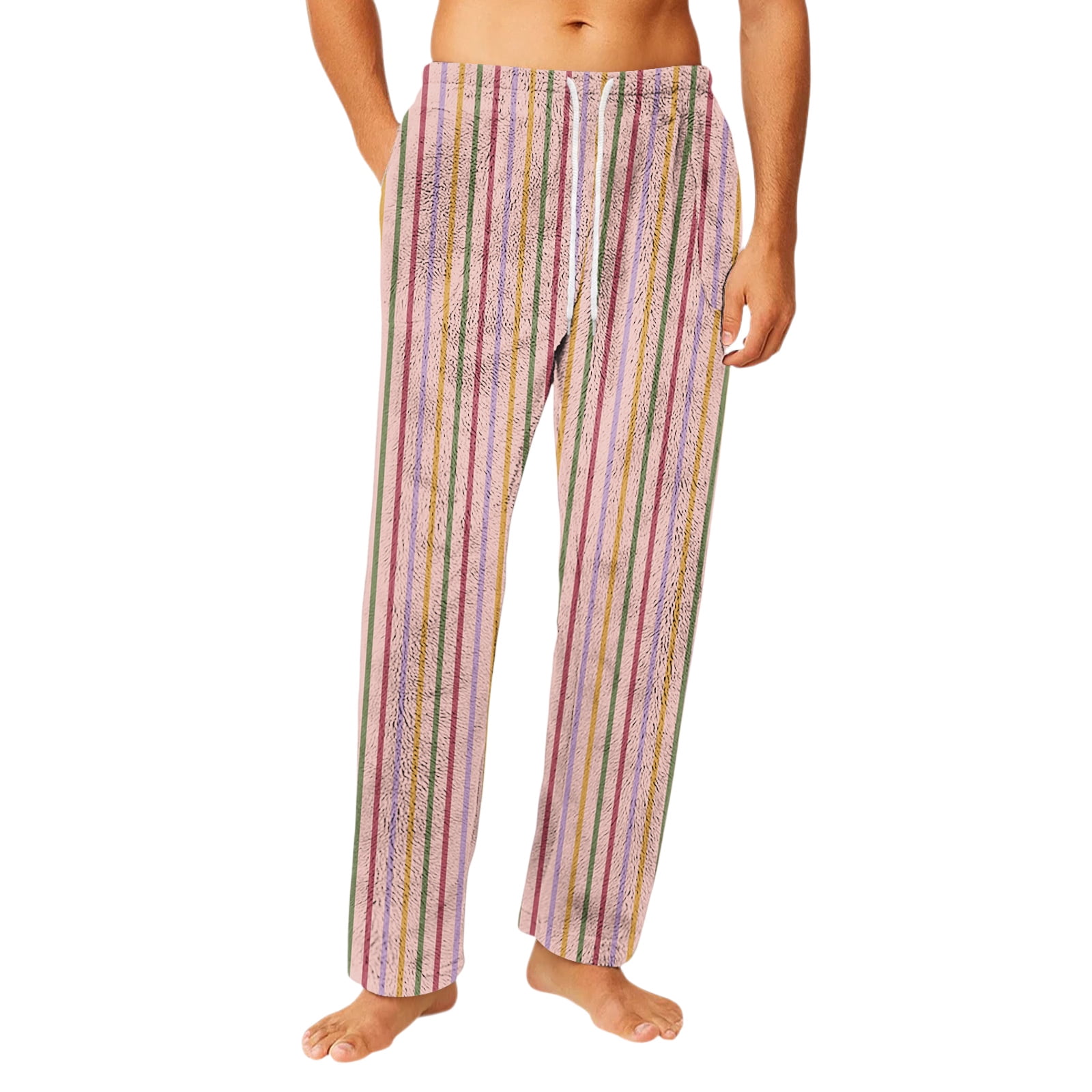 Homeyce Mens Pajamas Pants Flannel Fleece Striped Sleepwear Soft Loose ...