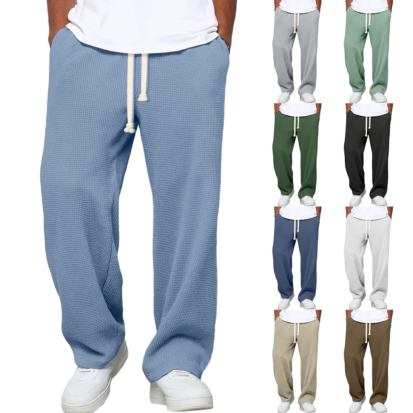 Homeyce Mens Sweatpants Waffle Pants Open Bottom Drawstring Solid ...