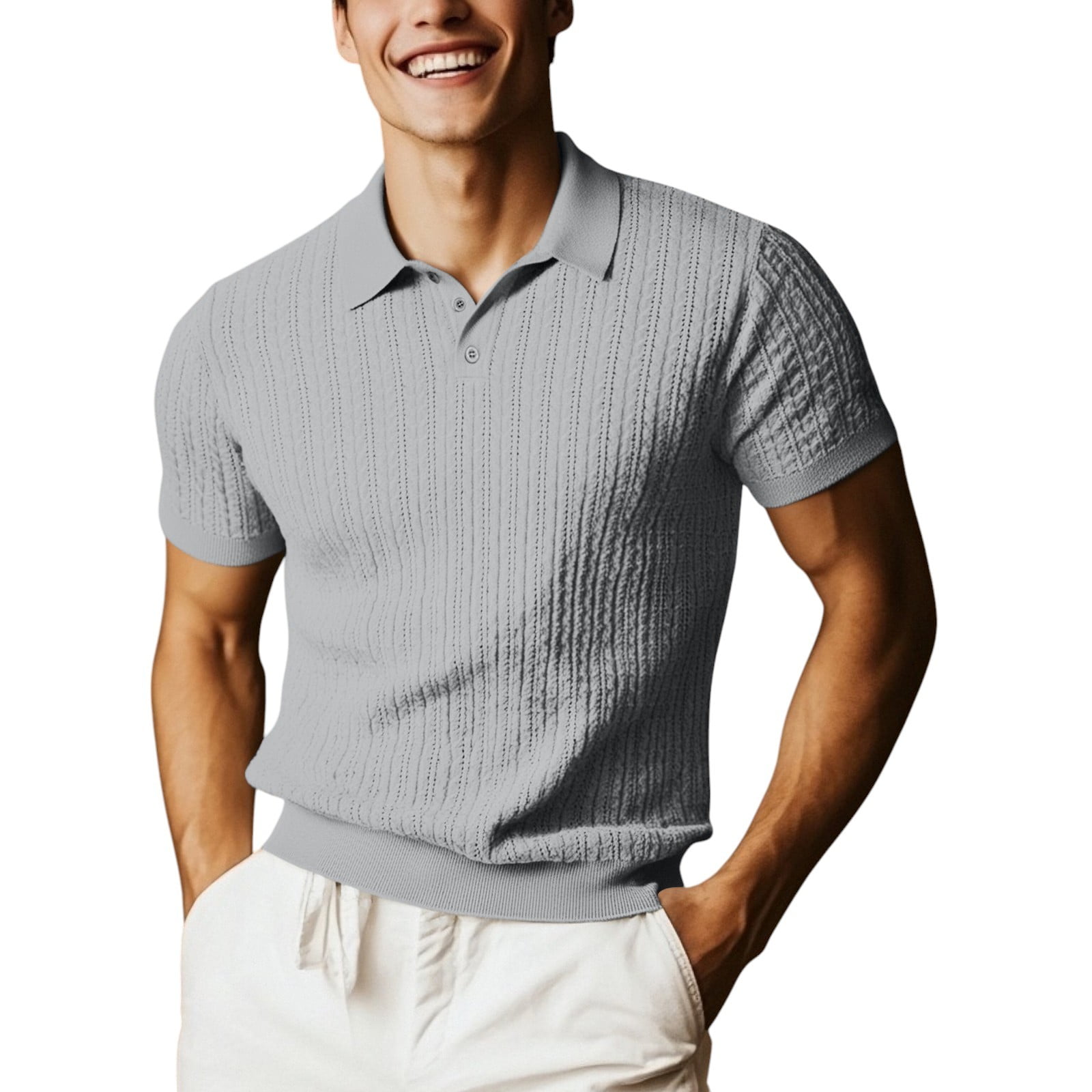 Homeyce Mens Texture Polo Shirts Short Sleeve Collared Polo Shirts ...