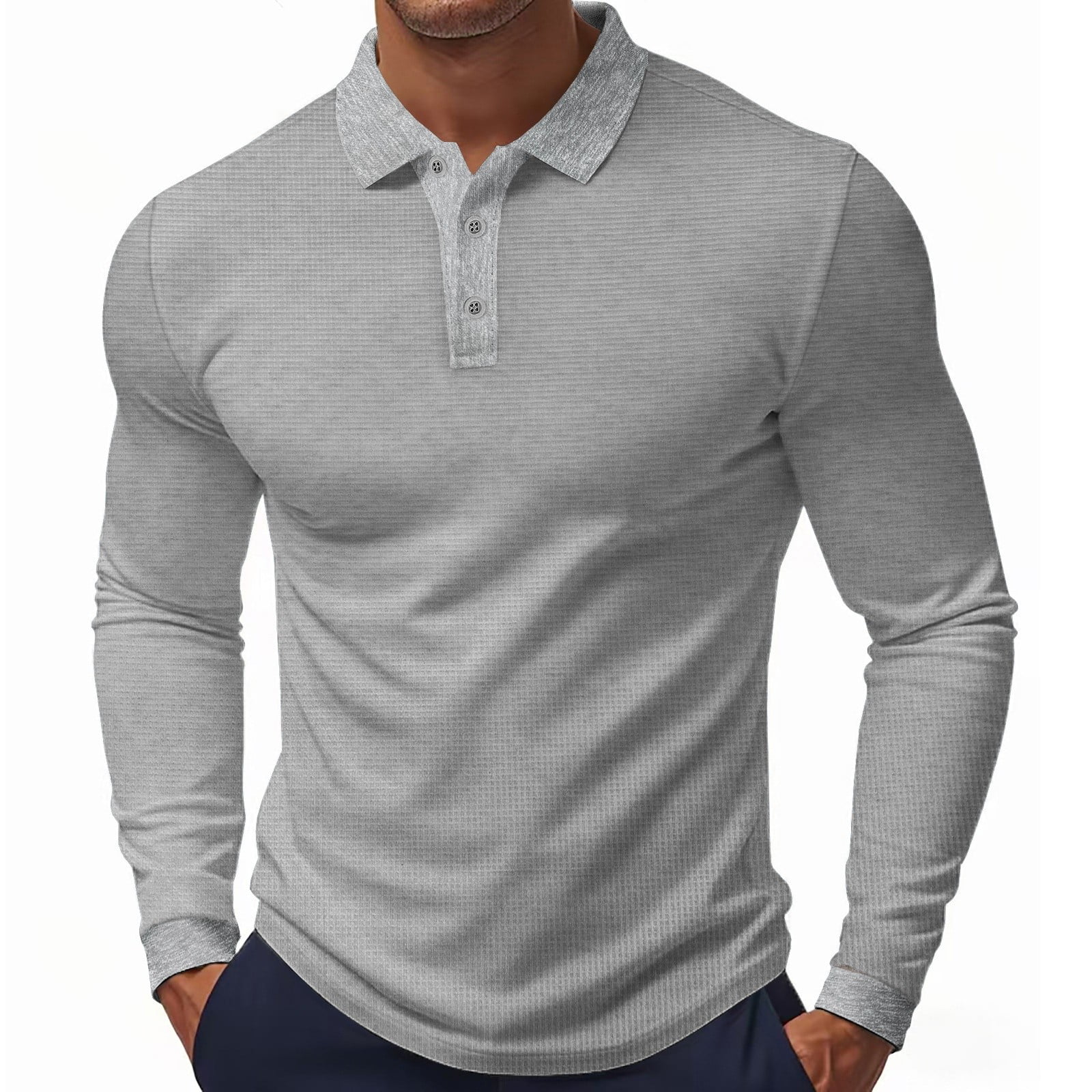 Homeyce Polo Shirts for Men Contrast Collared Long Sleeve Shirts Button ...