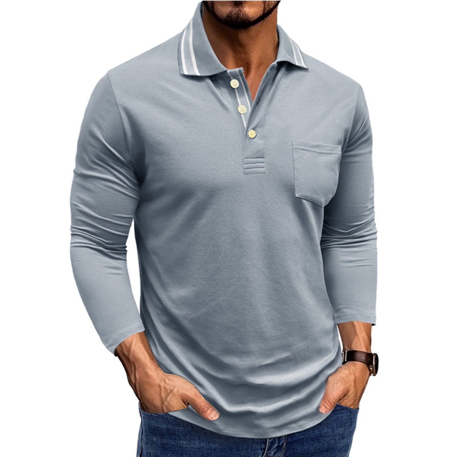 Homeyce Polo Shirts for Men Long Sleeve Collared Shirts Button ...