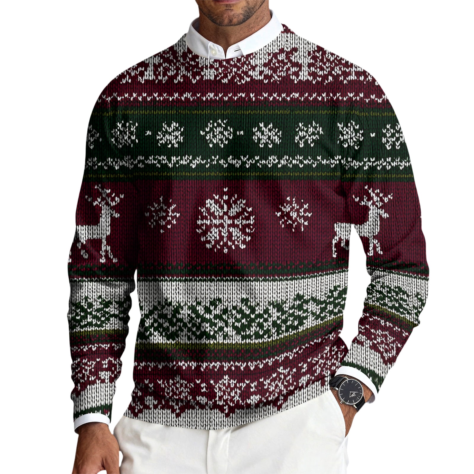 Homeyce Ugly Christmas Sweater Long Sleeve Crewneck Ribbed Sweaters ...