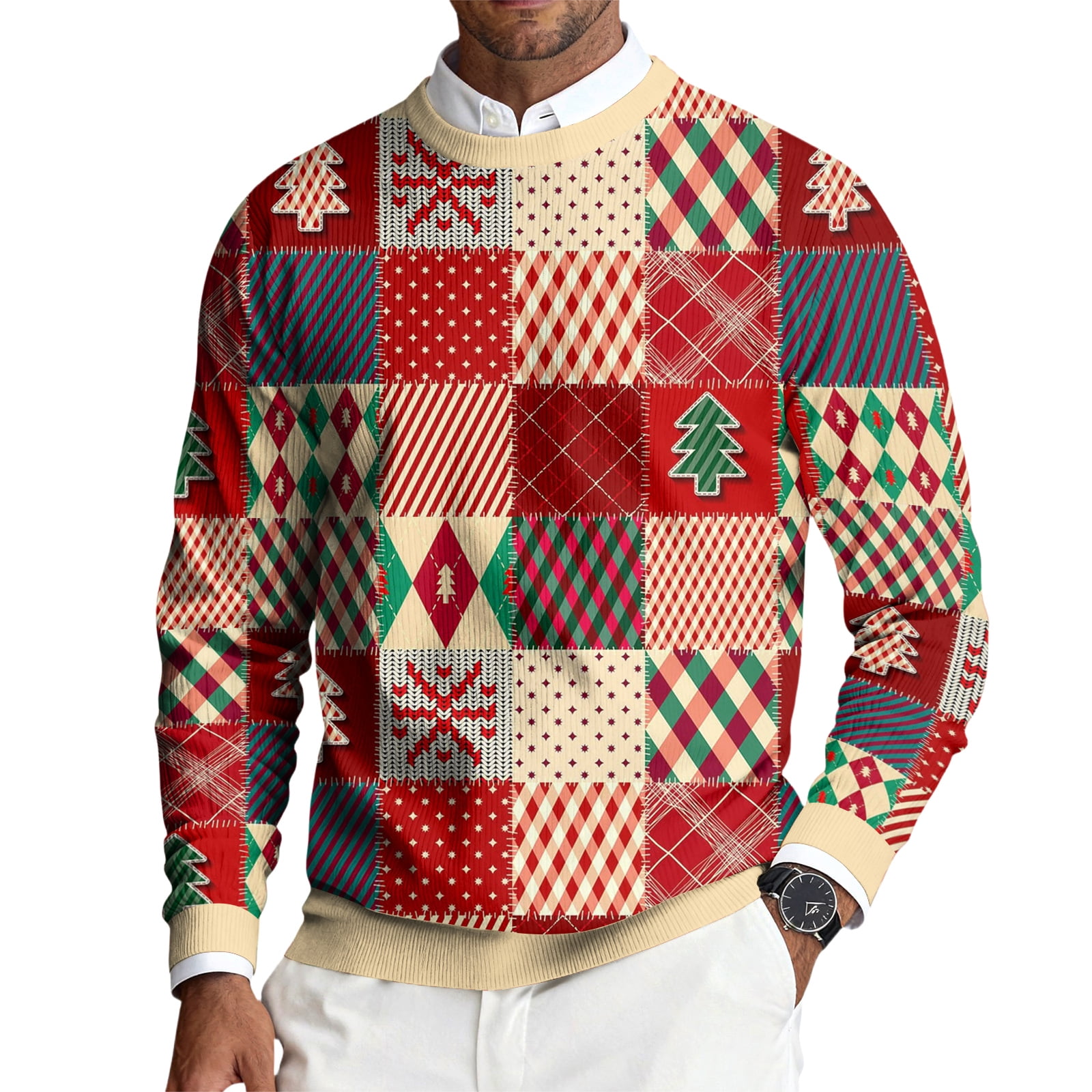 Homeyce Ugly Christmas Sweater Men Long Sleeve Crewneck Ribbed Sweaters ...