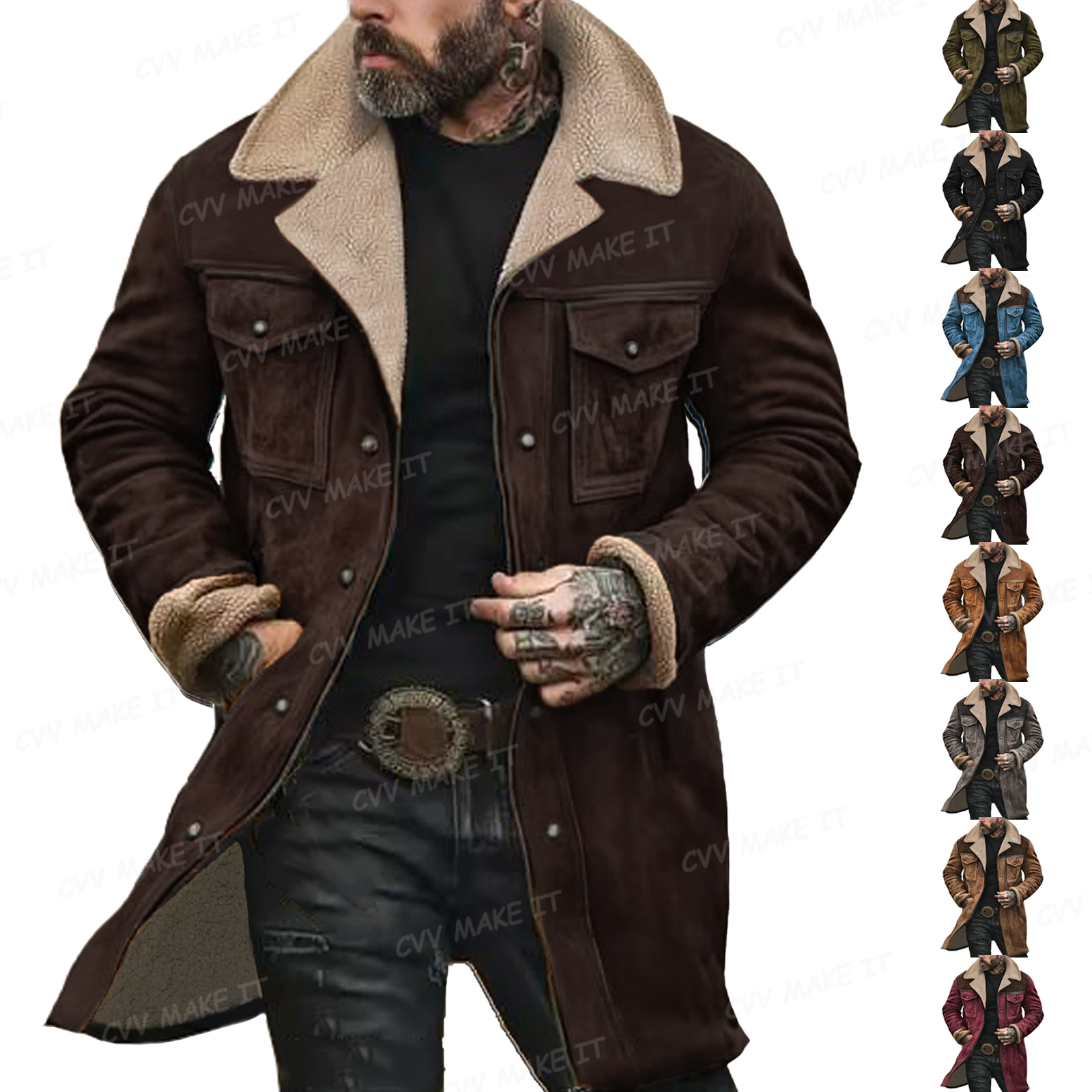 Homeyce Western Cowboy Vintage Suede Jacket for Men Plush Collar Faux ...