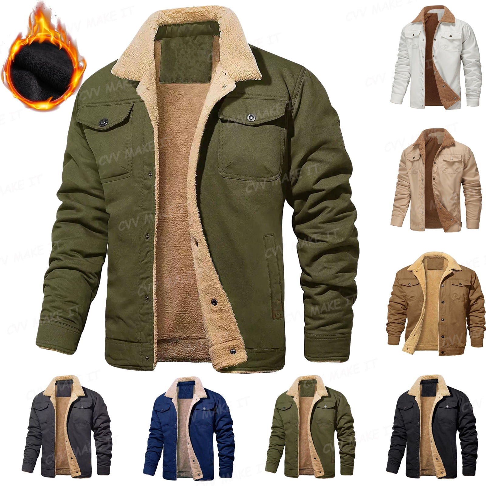 Homeyce Winter Jackets for Men Long Sleeve Fleece Lining Sherpa Lined ...