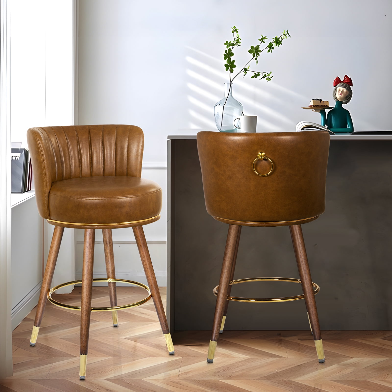Homezeer 24" Bar Stools Set of 2, Counter Height Swivel Barstools Pub ...