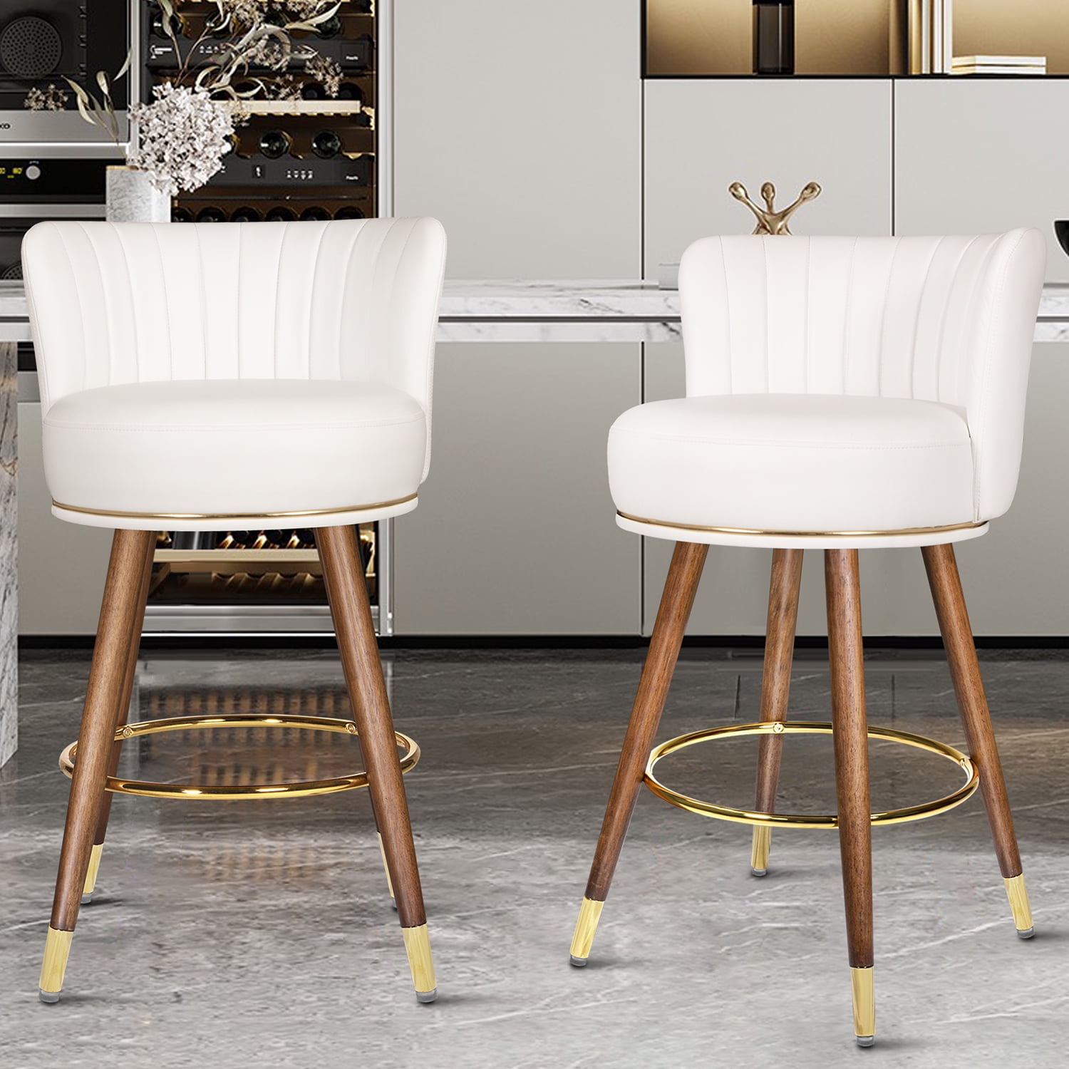 Homezeer 27" Bar Stools Set of 2, Beige Counter Height Bar Stools with ...