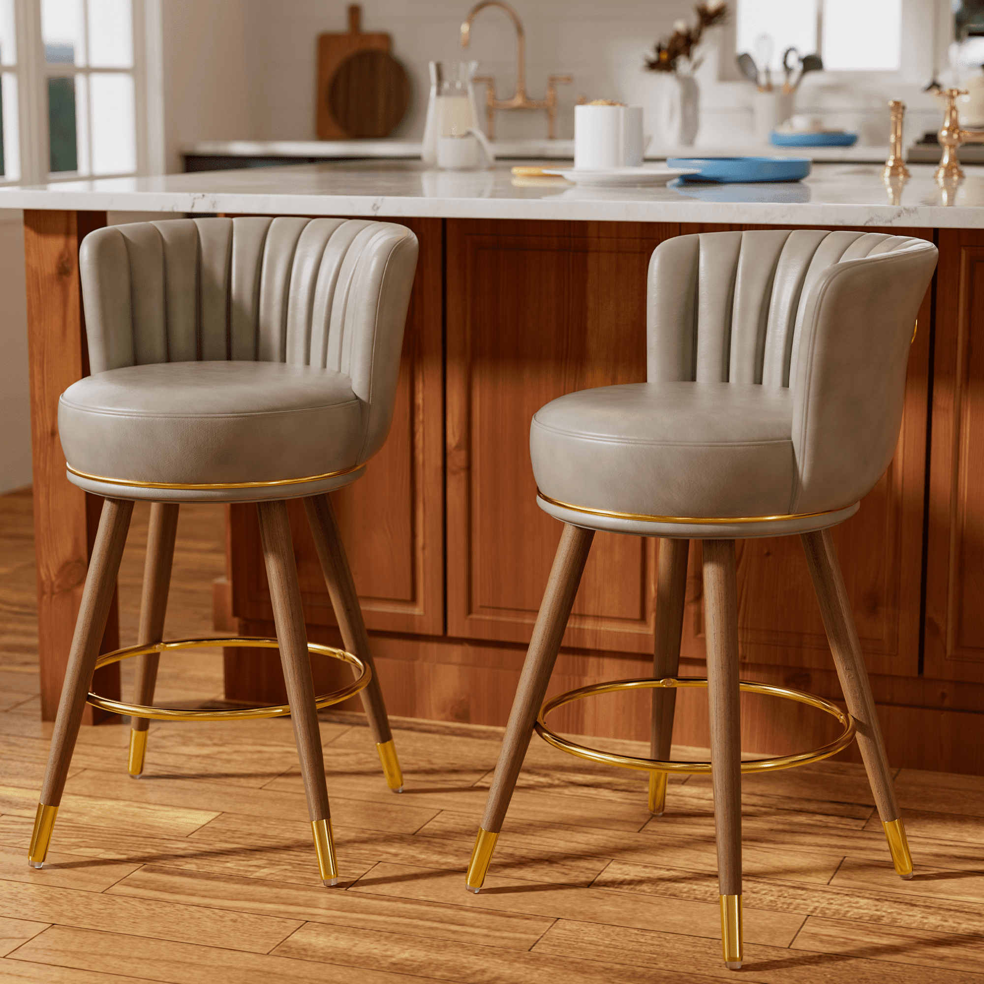 "Homezeer 27"" Green Bar Stools, Set of 2, Curved Back, Swivel Counter ...