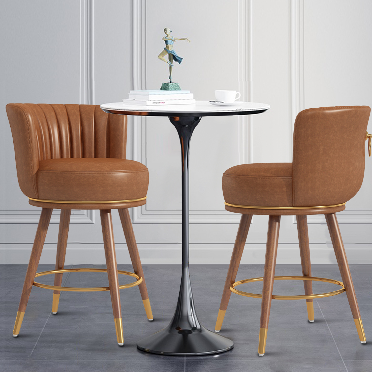 Home Square Engineered Wood & Fabric Barstool in Burnt Orange - Set of ...