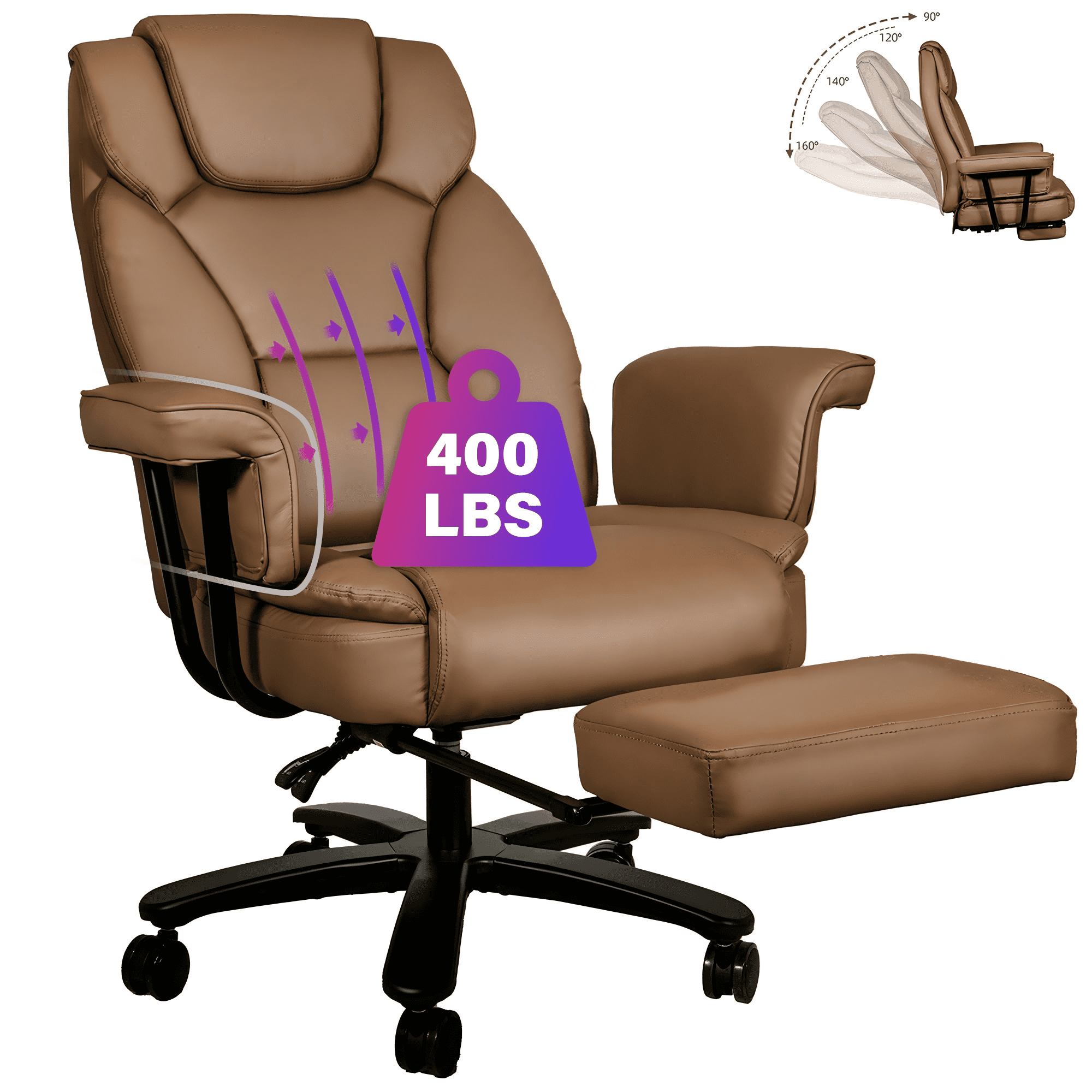 HomeZeer Big and Tall Reclining Office Chair with Rolling Footrest ...