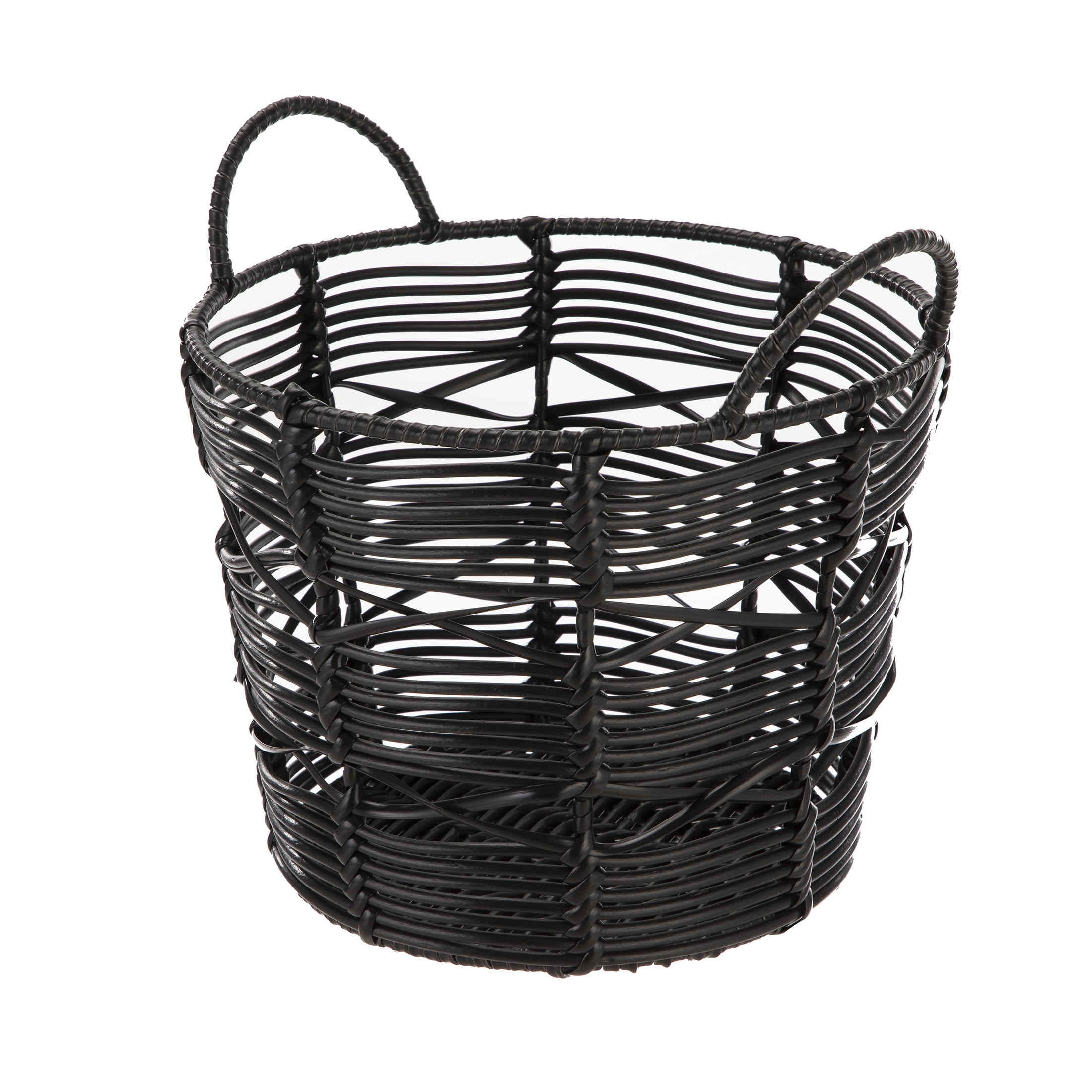 Homezone 9" Black Plastic Handcrafted Basket with Handles, Detailed ...