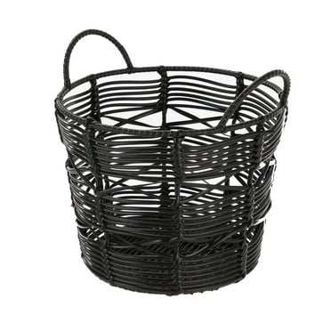 Homezone Handwoven Natural Rattan Basket with Modern Weave, Round ...