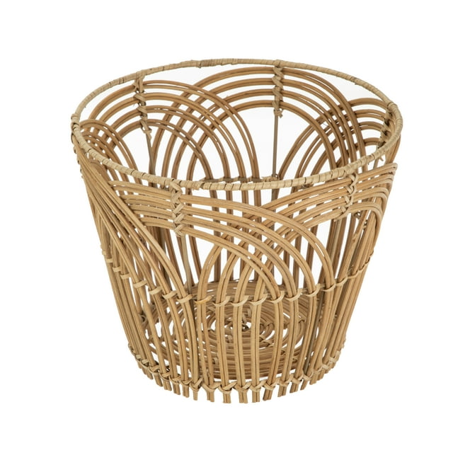 Homezone Handwoven Natural Rattan Basket with Modern Weave, Round ...