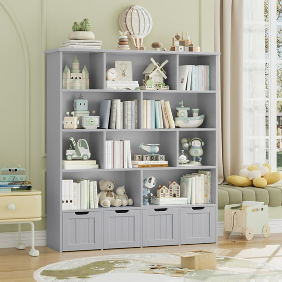 Homfa 10 Cube Toy Storage Organizer, 57.5" Tall Bookcase with 4 ...