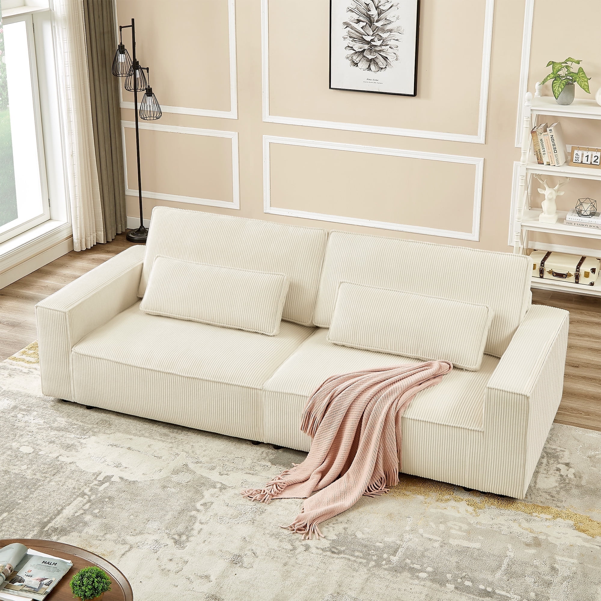 "Homfa Big Comfy Soft Furniture, 105.5"" Modern Corduroy Sofa, Huge ...