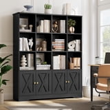 "Homfa 12-Cube Bookcase with Doors, 3-Tier Black Storage Cabinet, 57 ...