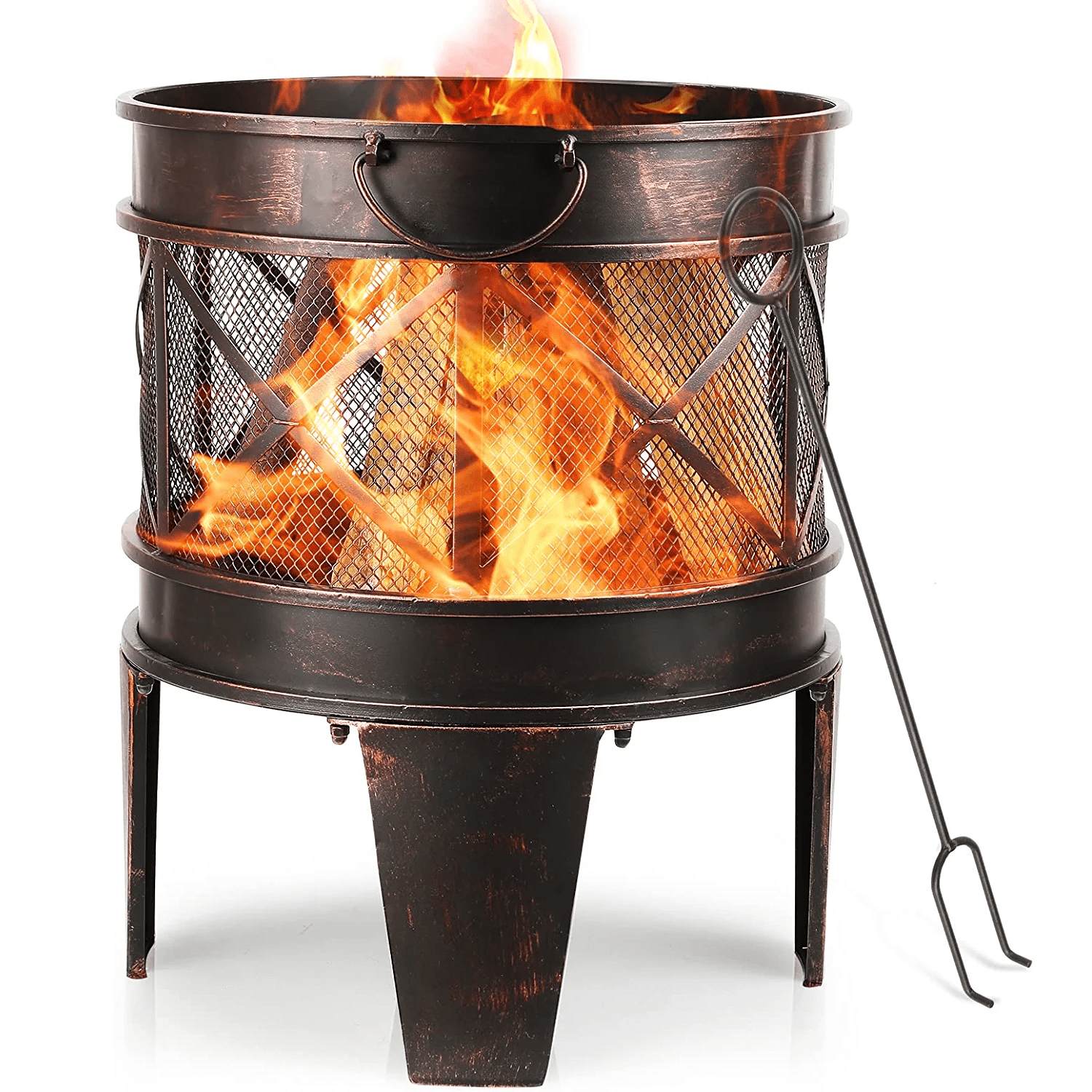 Homfa 17" Portable Fire Pit, 4 Legs, Sturdy Iron Fire Pits, Round Wood ...