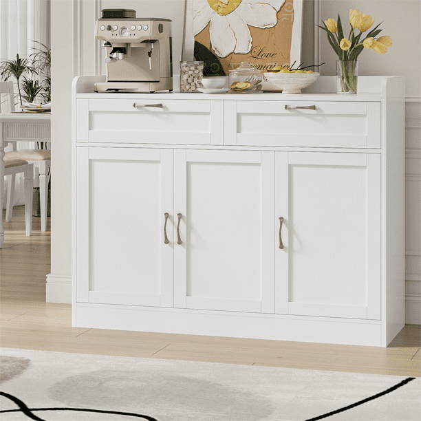 Homfa 47.2 Kitchen Sideboard Buffet Cabinet with 2 Drawer 3 Door Wooden Storage Cabinet with Adjustable Shelf for Dining Room White Walmart Business Supplies