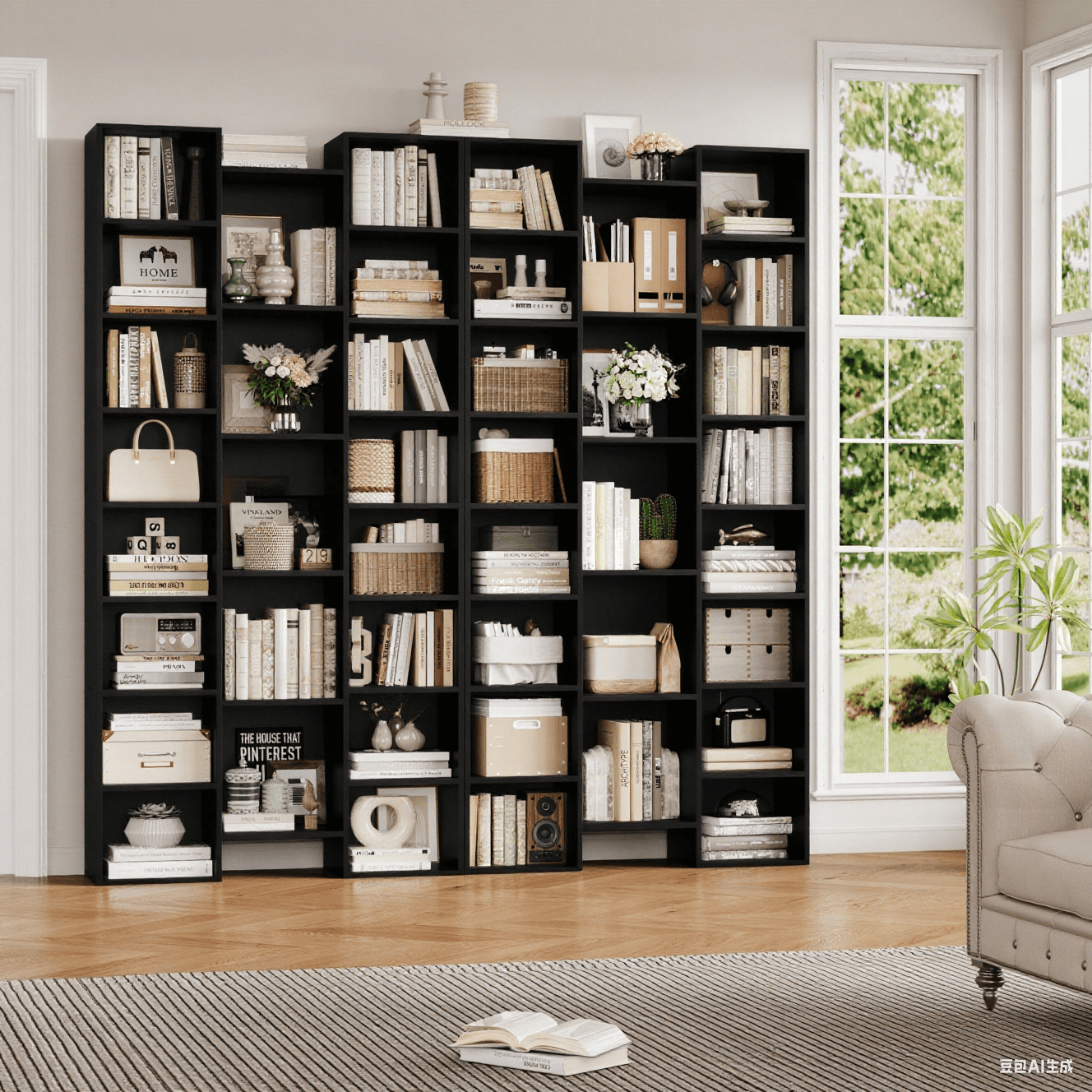 Homfa 2 Pieces Black Bookshelves, 71’’ Tall Three Row Bookshelf with ...