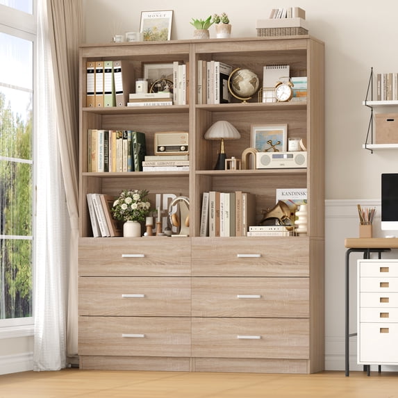 Homfa 2 Set of Bookcases with 3 Drawers, 71"H 3 Tier Wooden Storage ...