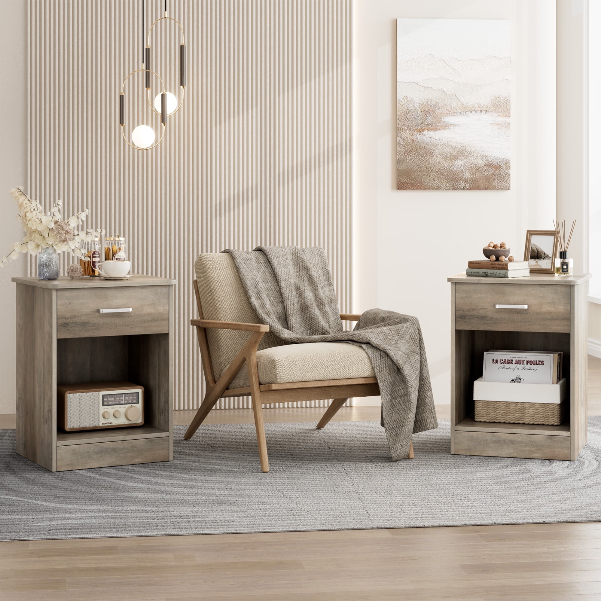 Free Shipping! Homfa 2-Tier Nightstand with Drawer & Storage Shelf ...