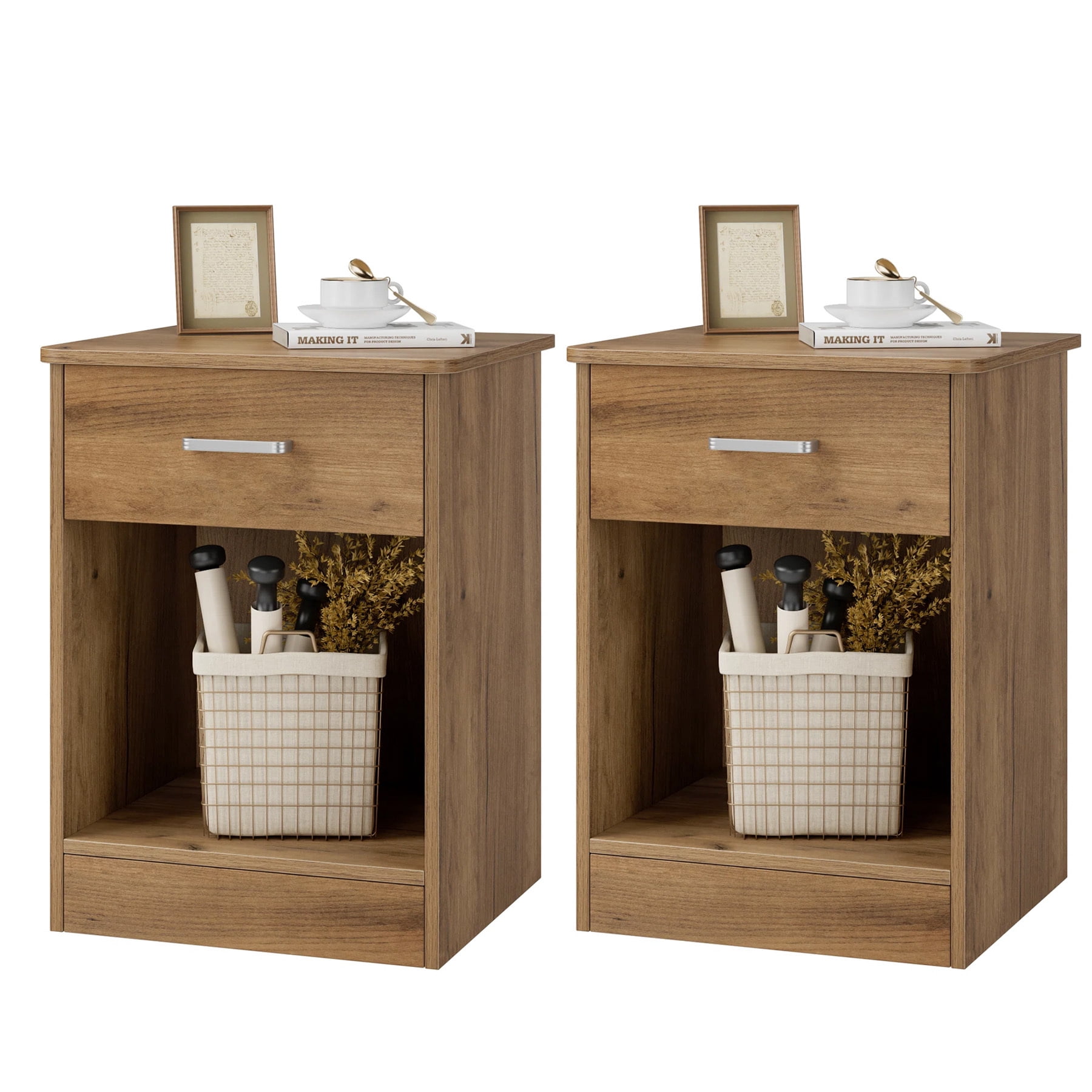 Homfa 2-Tier Nightstand with Drawer & Storage Shelf, Side End Table for ...